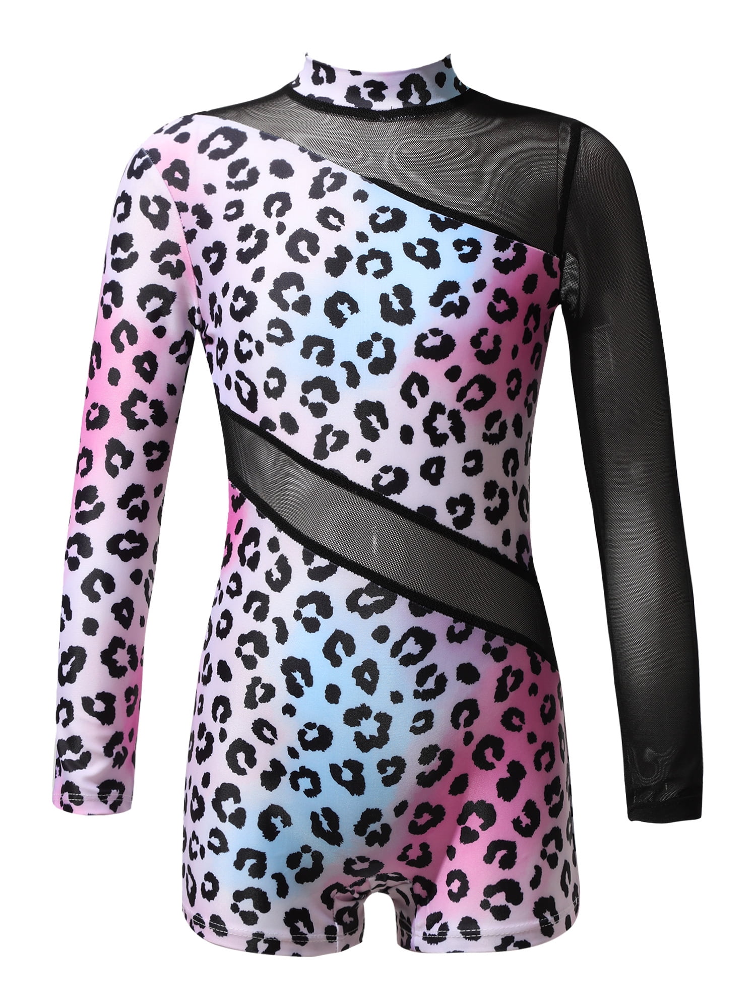CHICTRY Kids Girls Long Sleeve Mesh Splice Gymnastics Leotard Short ...