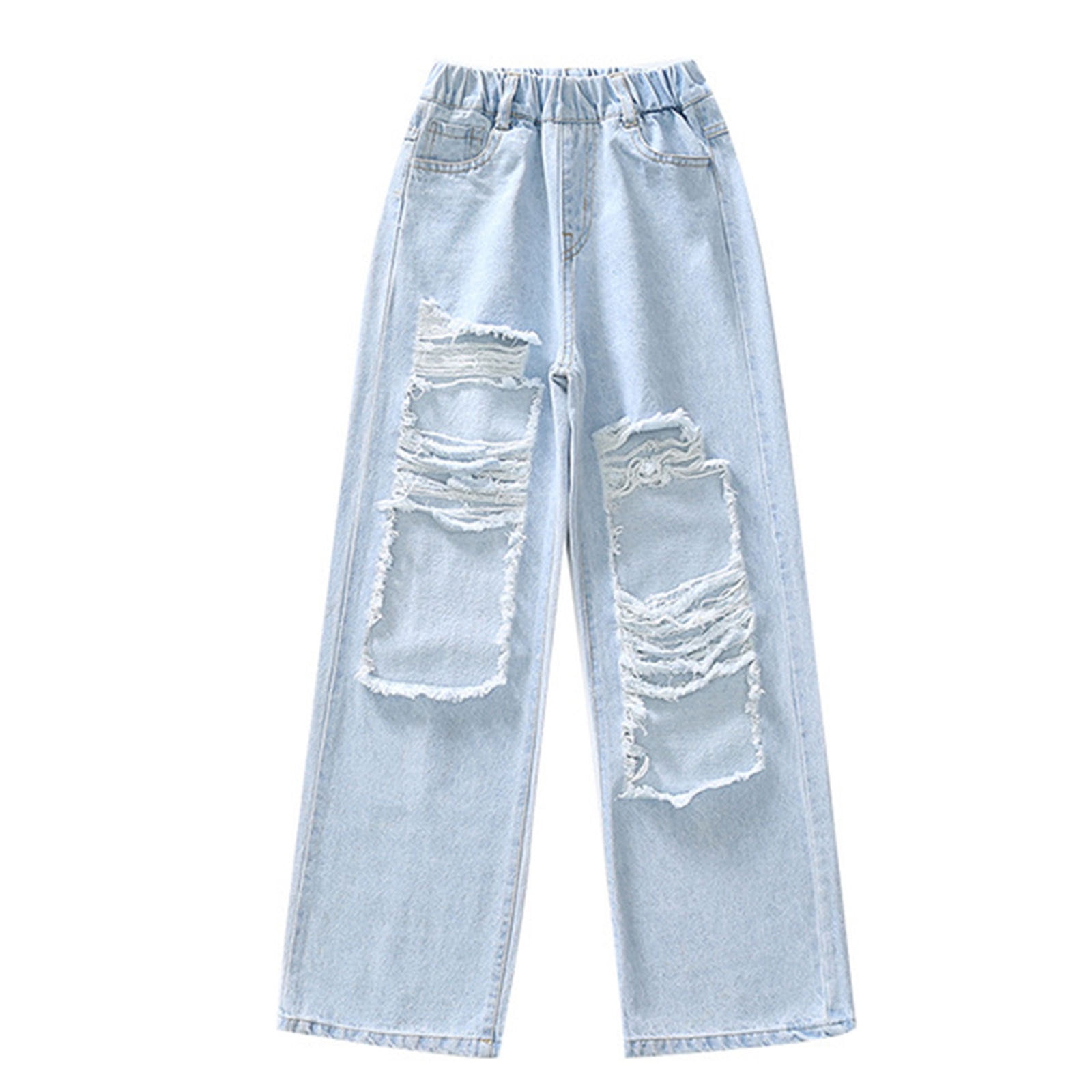 CHICTRY Kids Girls Distressed Denim Pants, Loose Ripped Wide Leg Jeans ...