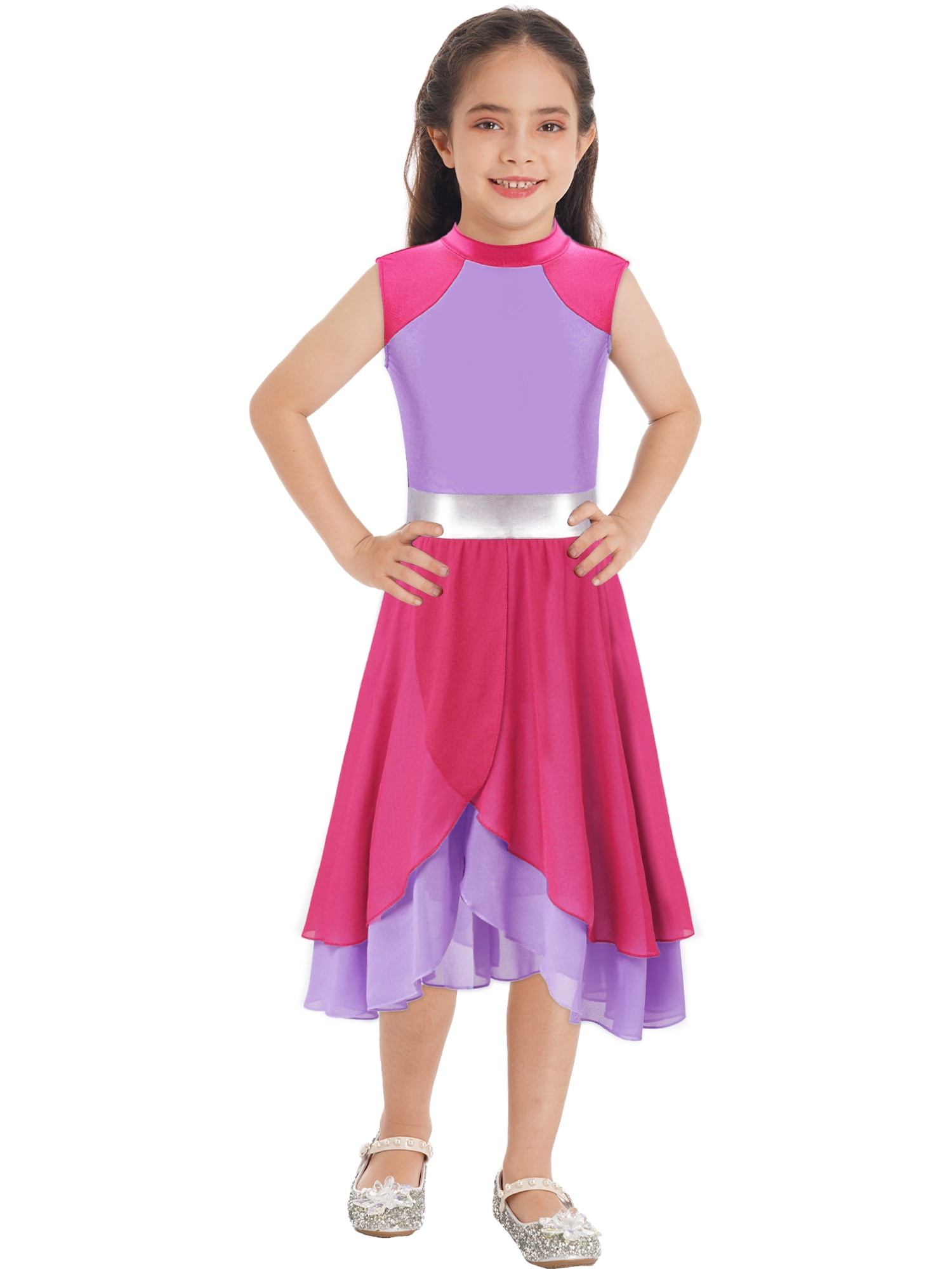 CHICTRY Kids Girls Lyrical Worship Dance Dress Contrast Color Ballet ...