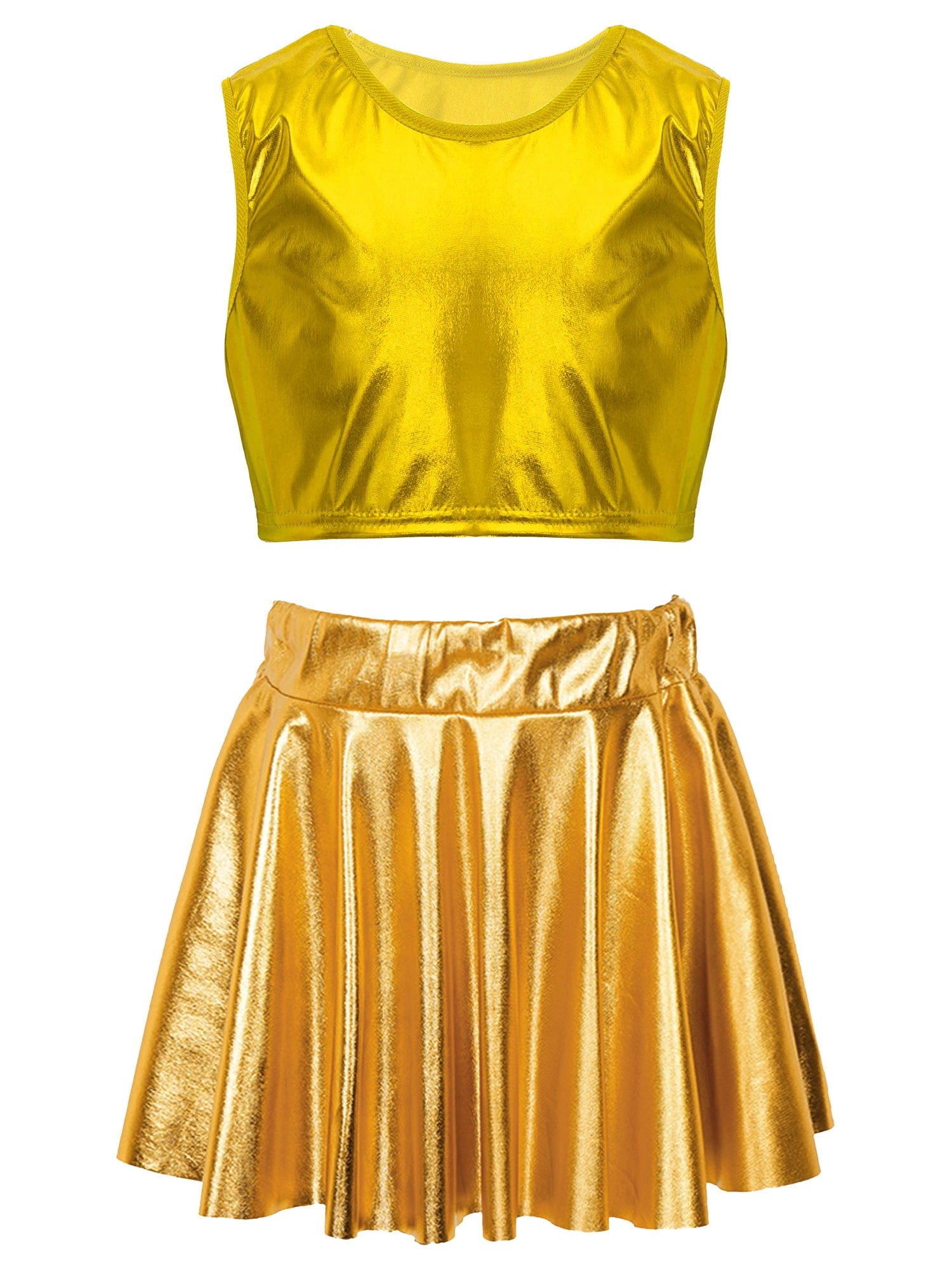 CHICTRY Kids Girls Metallic Sleeveless Crop Top with Shiny Pleated ...