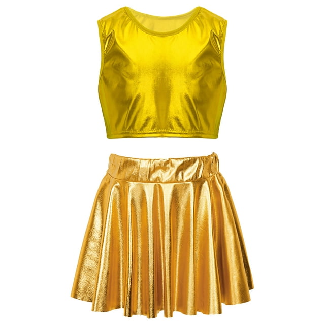 CHICTRY Kids Girls Metallic Sleeveless Crop Top with Shiny Pleated ...