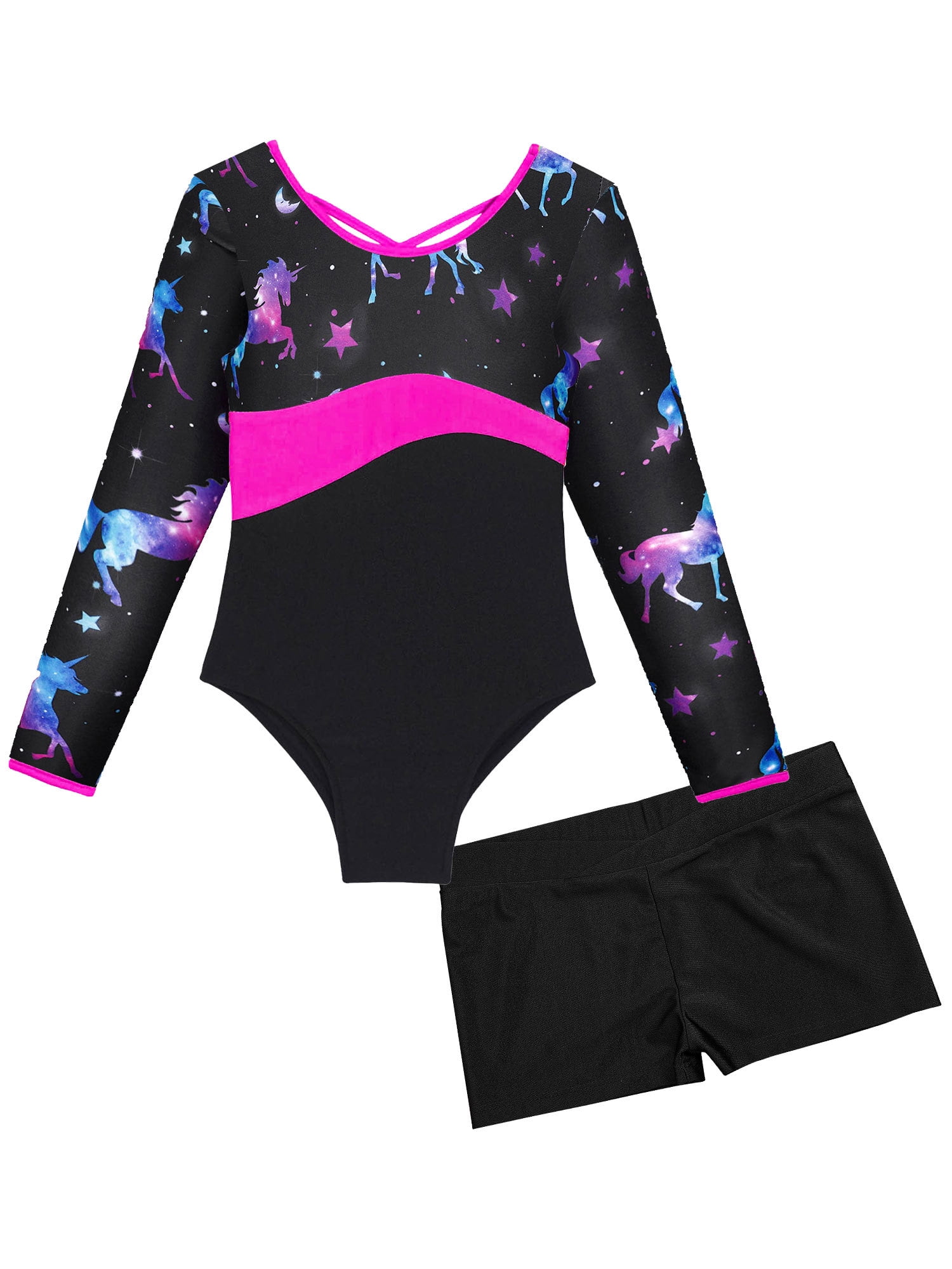 CHICTRY Kids Girls Pegasus Print Biketard Sports Dance Outfit Set ...