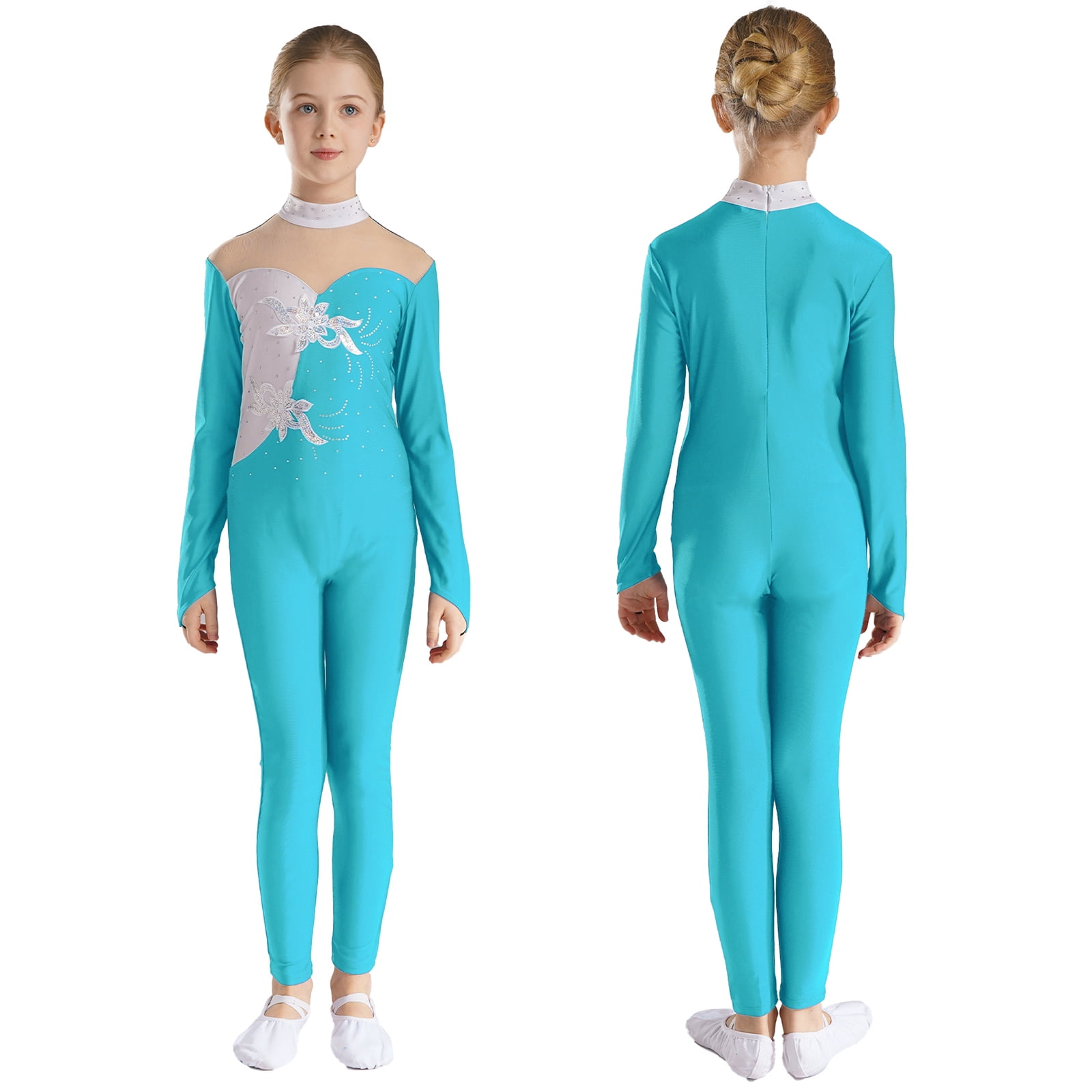CHICTRY Kids Girls Rhythmic Gymnastics Jumpsuit Long Sleeve Shiny ...