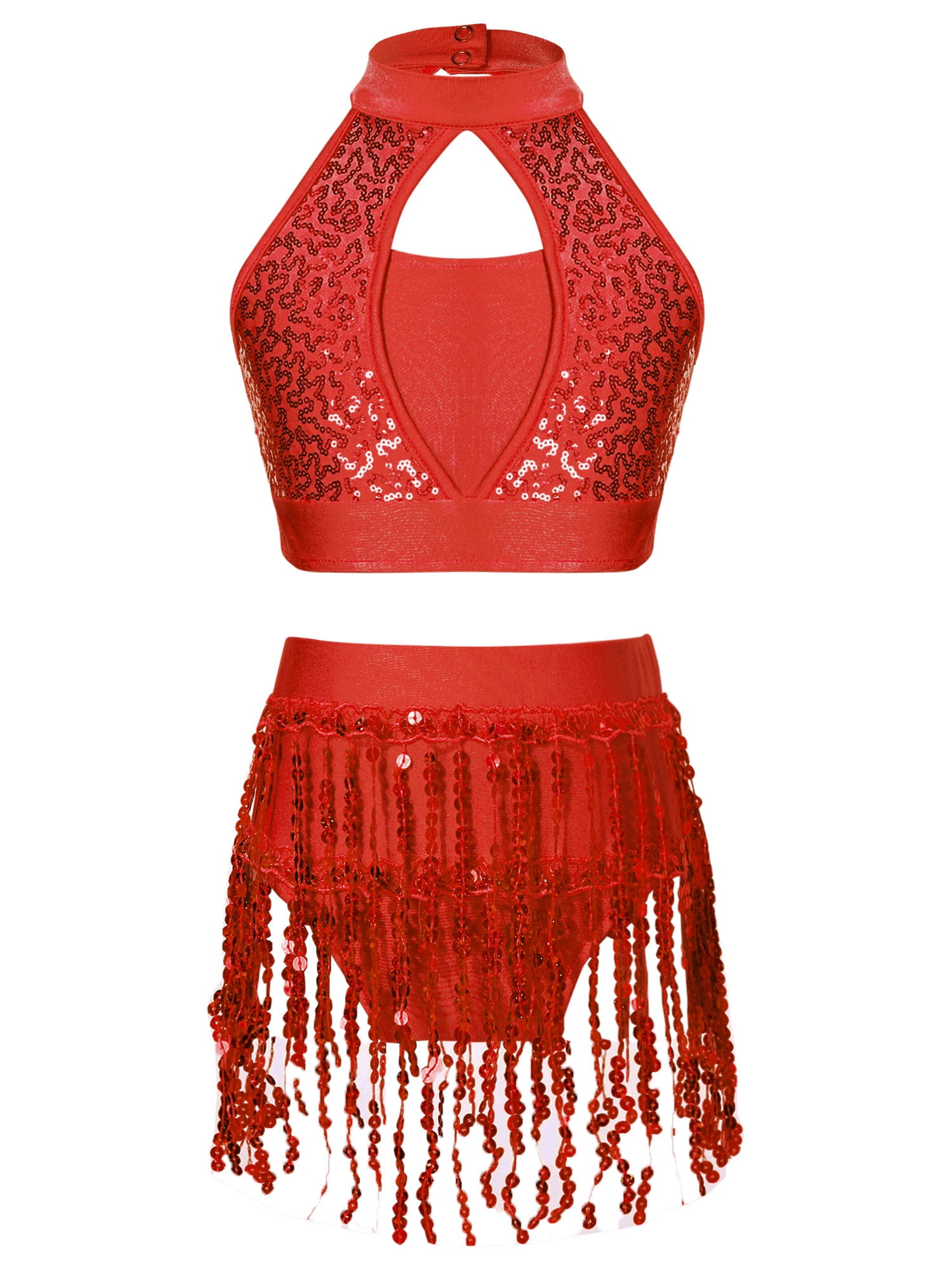 CHICTRY Kids Girls Sequins Jazz Latin Dance Performance Outfit Halter ...