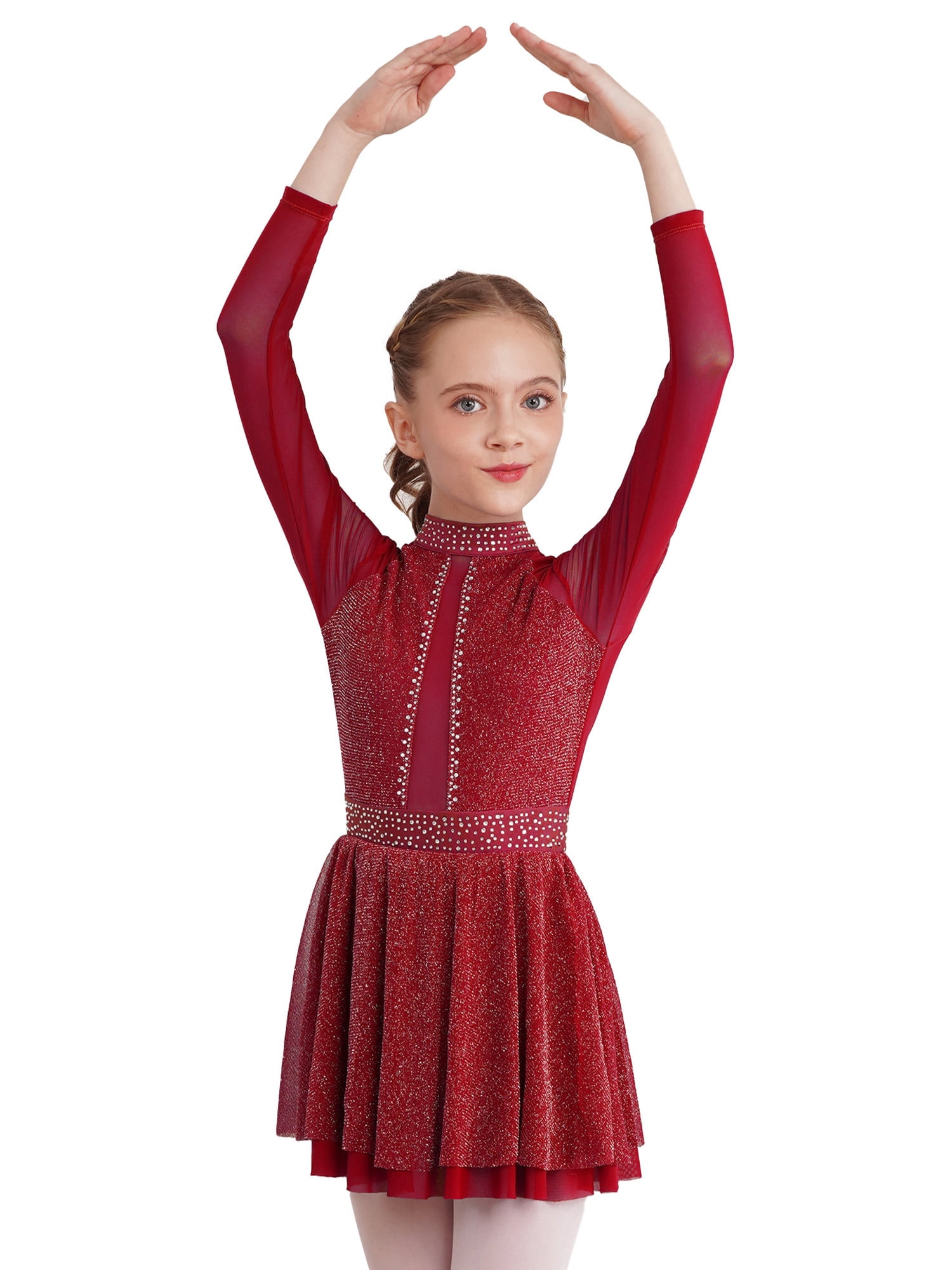 CHICTRY Kids Girls Shimmery Sequins Skating Dress Long Sleeve Backless ...