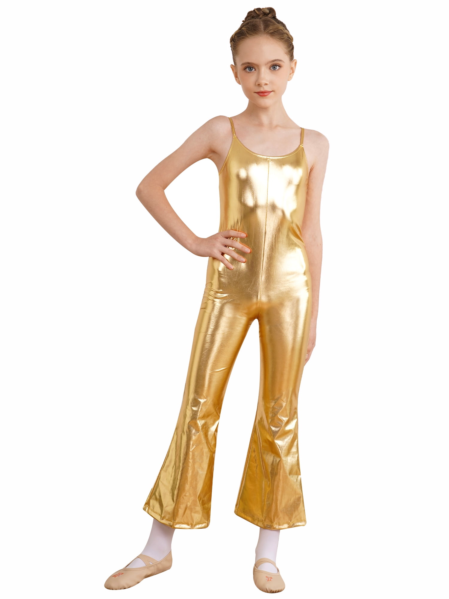 CHICTRY Kids Girls Shiny Bell-Bottomed Full Bodysuit Metallic Jazz ...