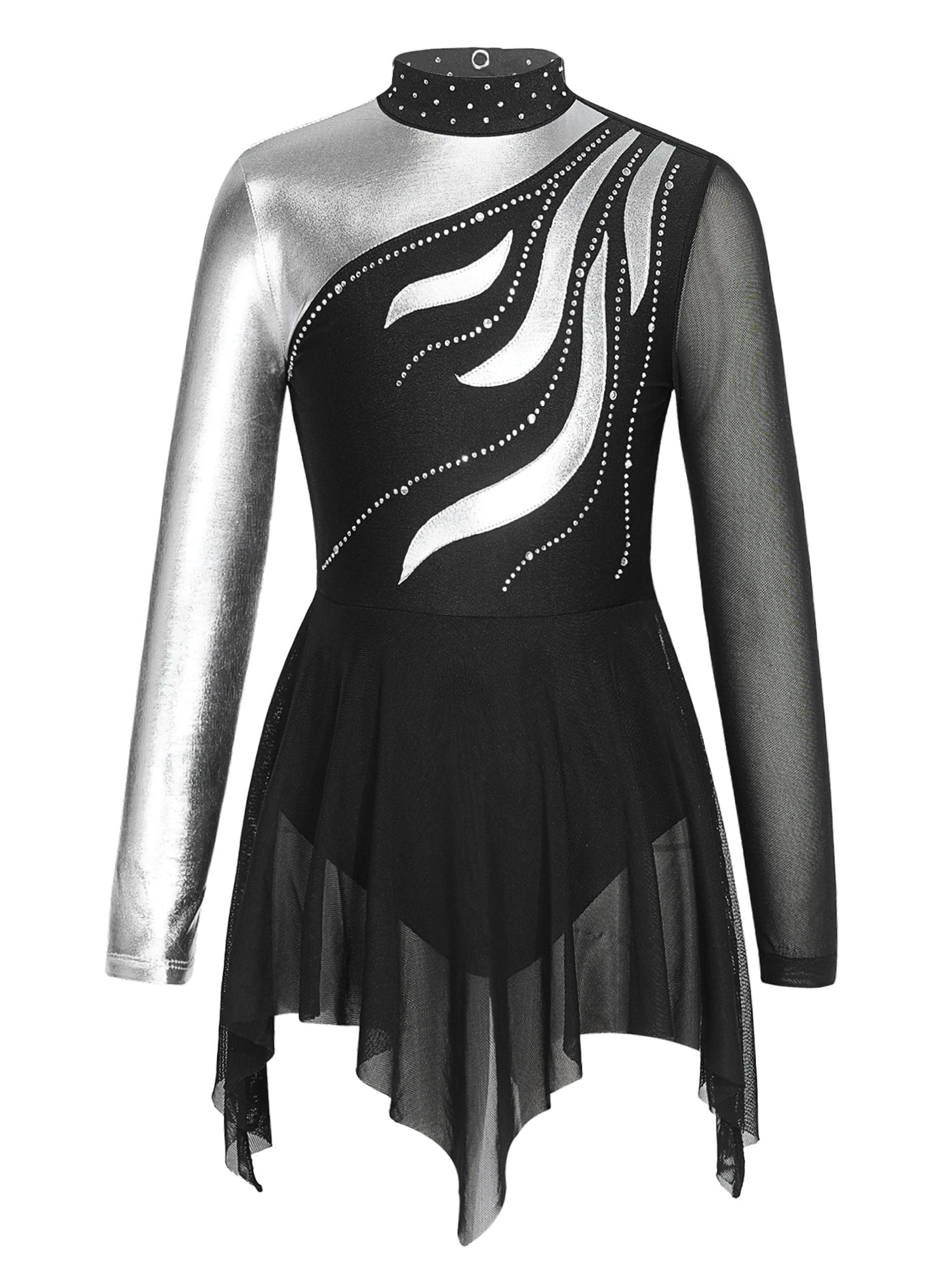 CHICTRY Kids Girls Shiny Rhinestones Bronzing Dance Dress Long Sleeve ...