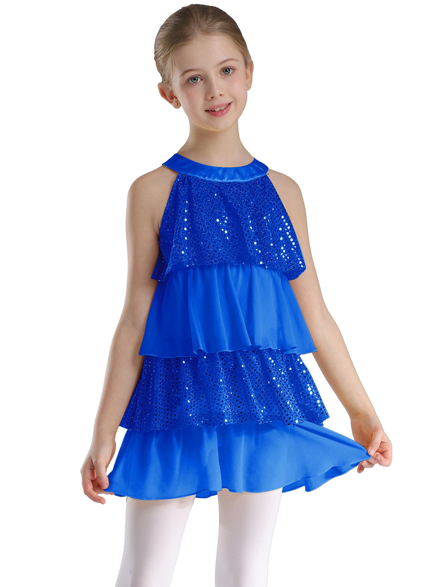 CHICTRY Kids Girls Shiny Sequins Ruffles Dance Dress for Modern Jazz ...