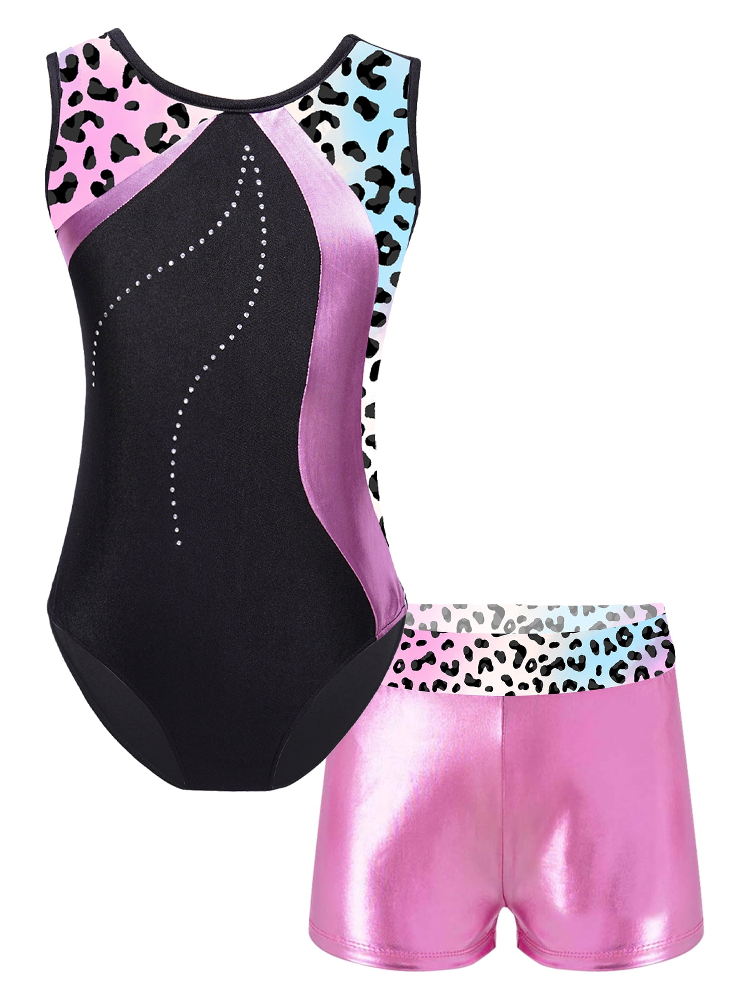 CHICTRY Kids Girls Sleeveless Gymnastics Leotard with Metallic Shorts ...
