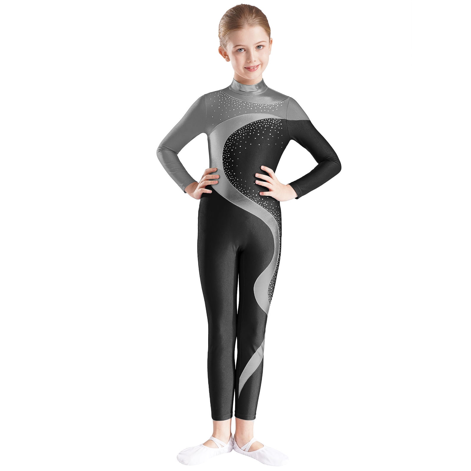 CHICTRY Kids Girls Sparkly Long Sleeve Full Body Gymnastics Leotard ...