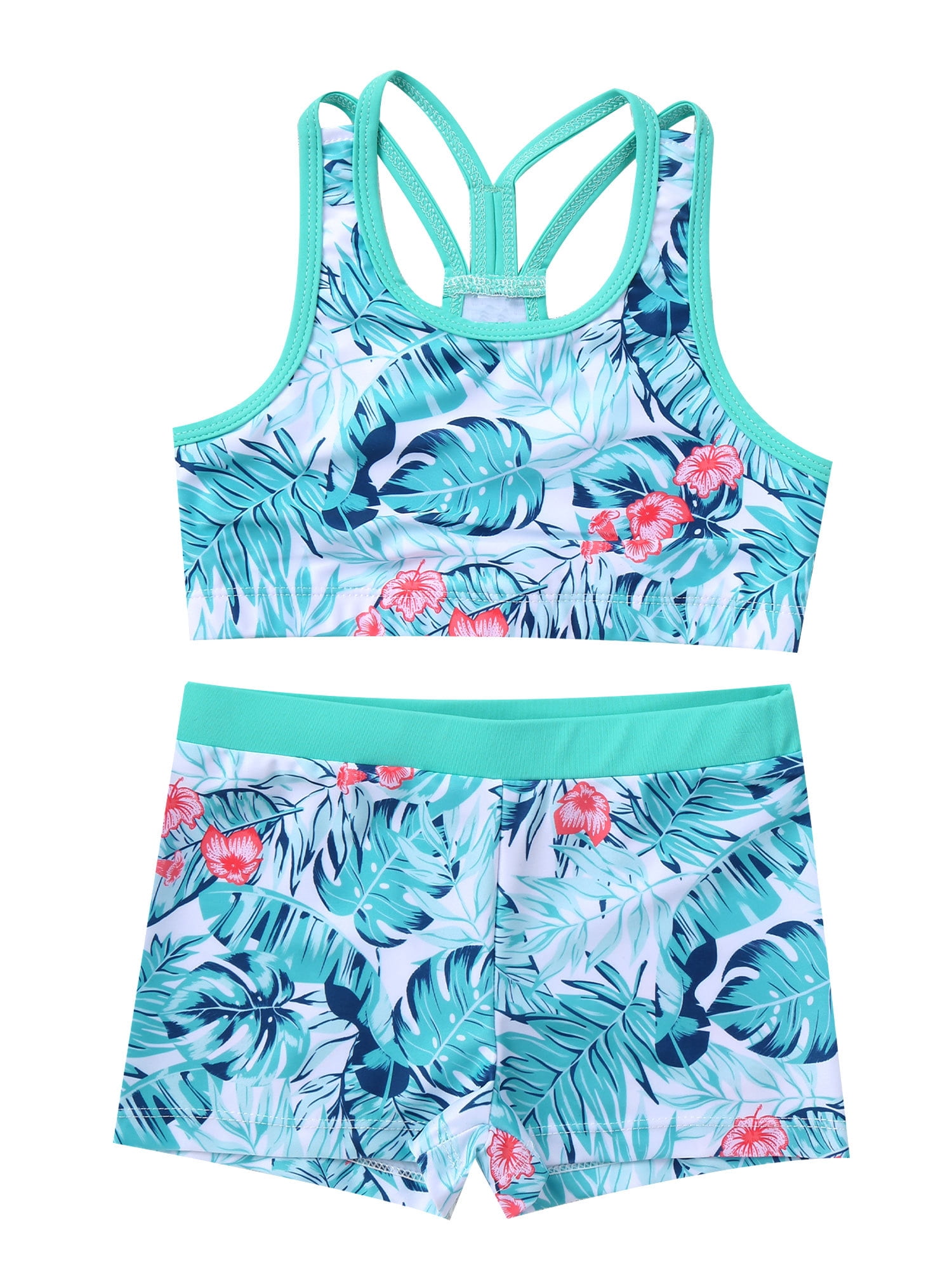 CHICTRY Kids Girls Swimsuit 2 Pieces Sports Crop Top with Booty Shorts ...
