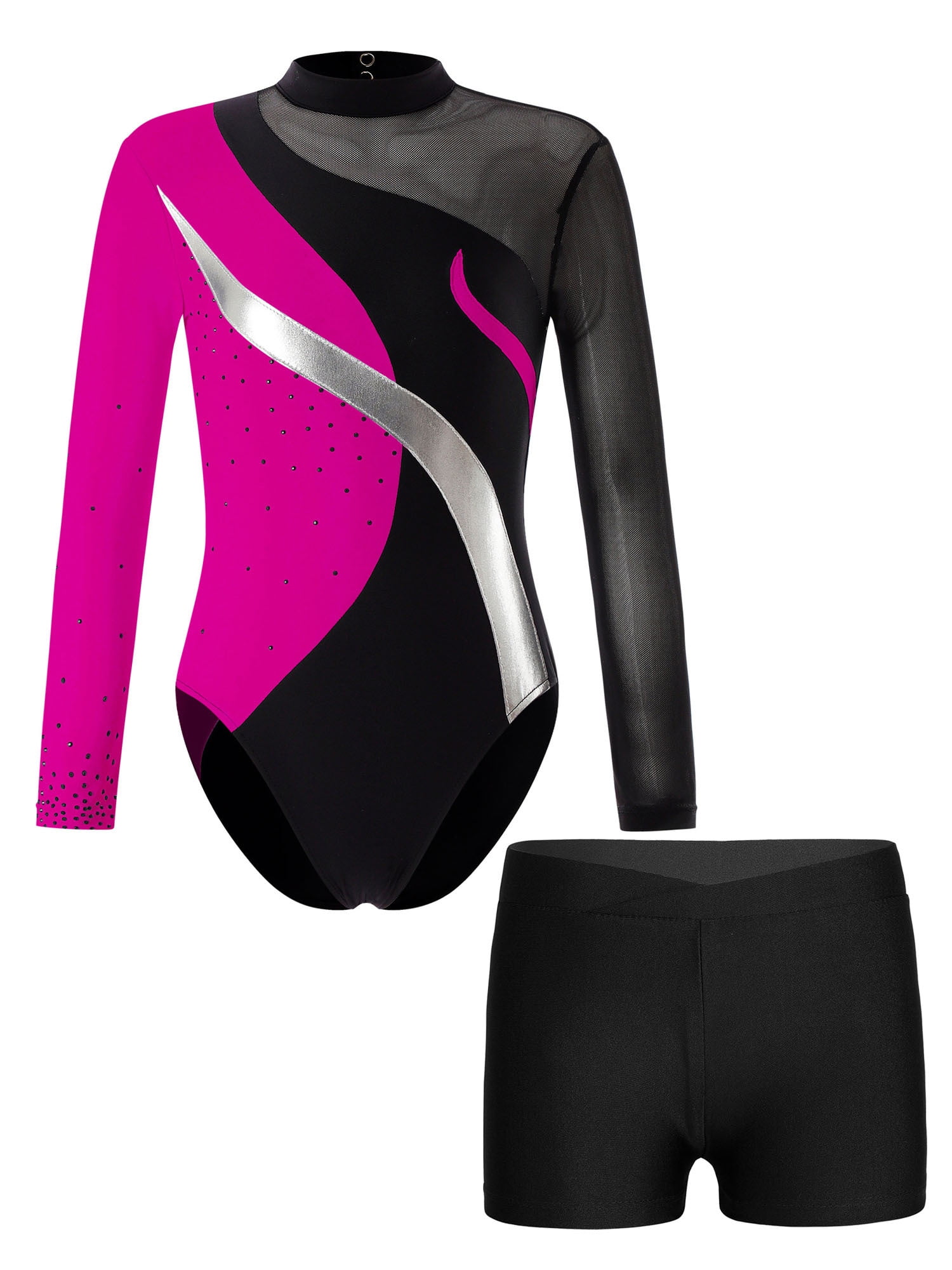 CHICTRY Kids Girls Tumbling Dance Outfit Skating Gymnastic Suit Sparkle ...