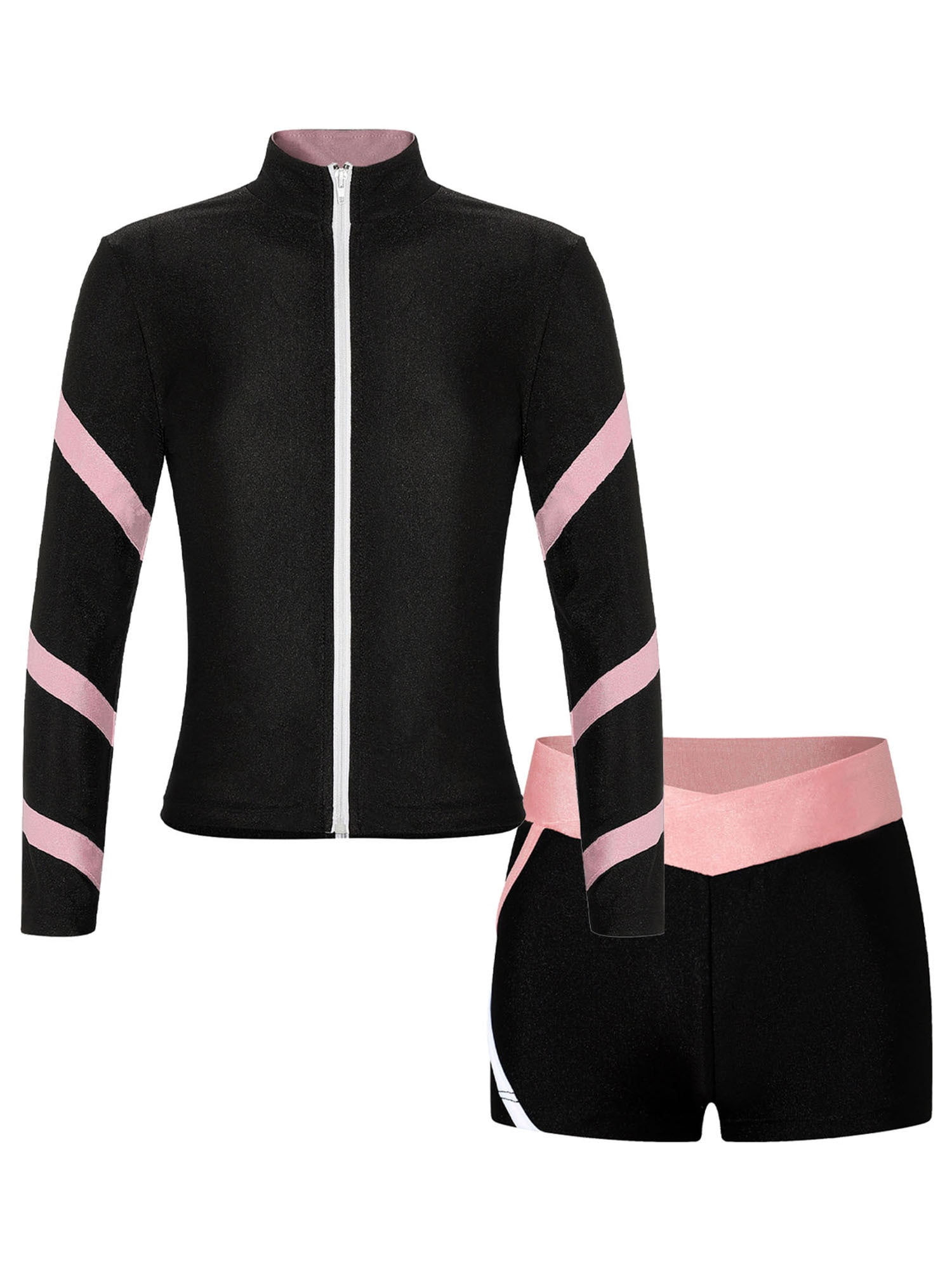 CHICTRY Kids Girls Zippered Sports Gym Suit Long Sleeve Shiny ...