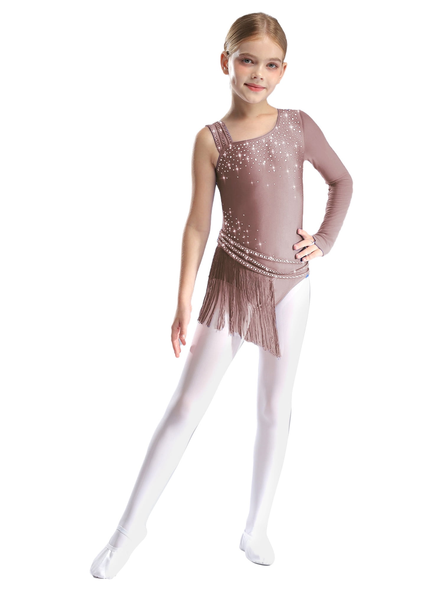 CHICTRY Kids Shiny Rhinestone Tassel Gymnastics Dance Leotards for ...
