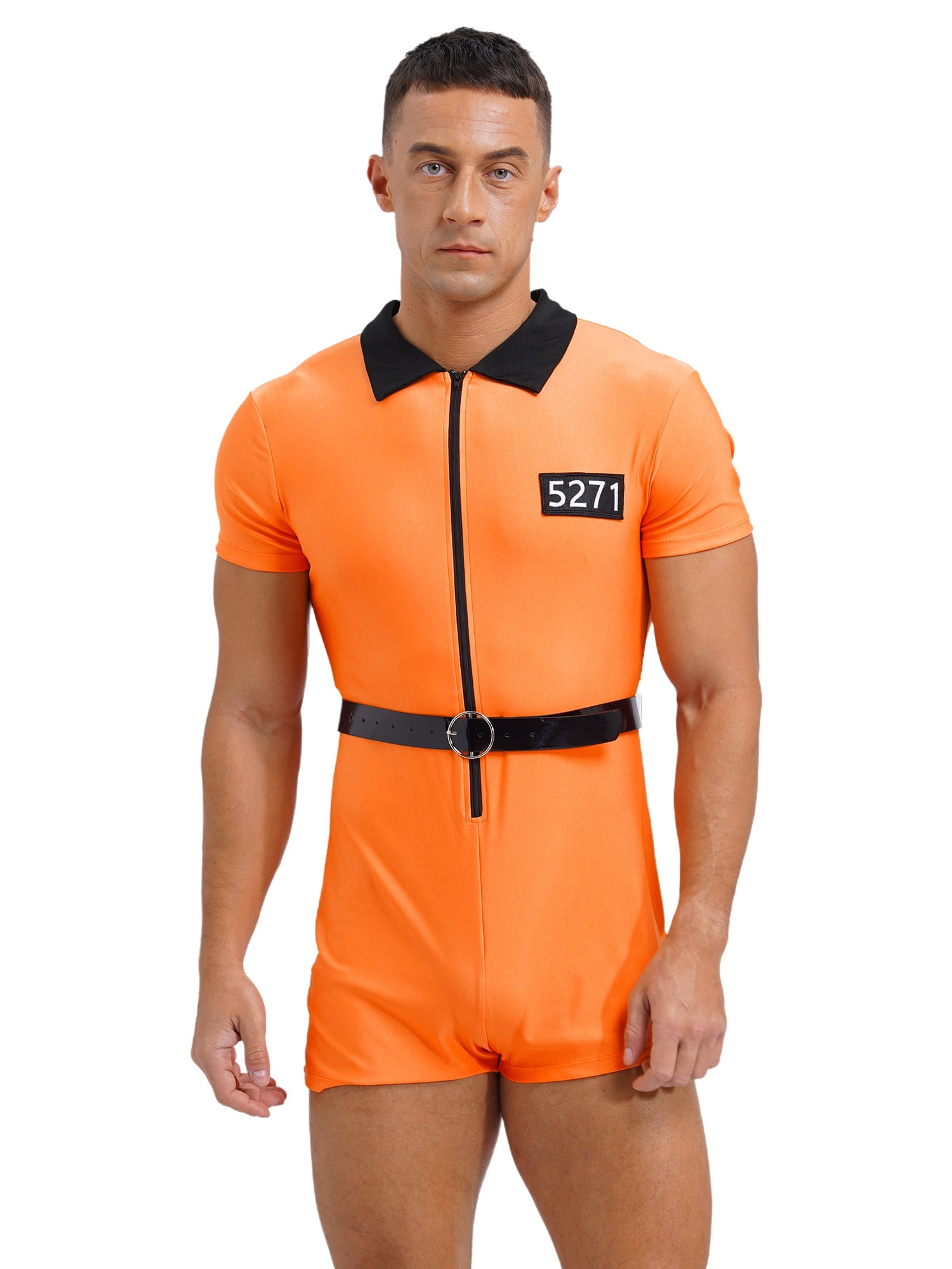 CHICTRY Men Prisoner Jail Uniform Short Sleeve Zip Up One Piece ...