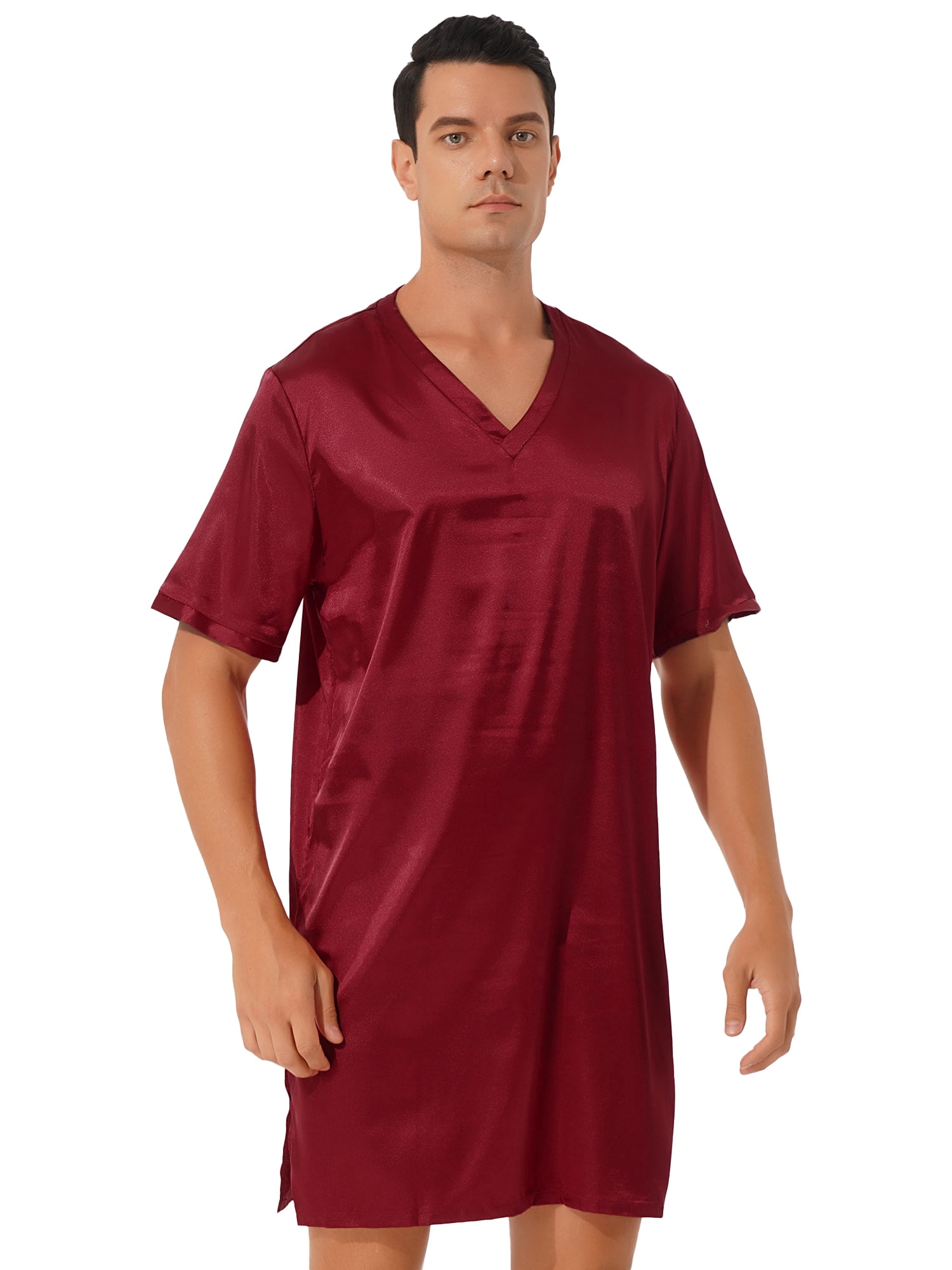 CHICTRY Mens Satin Soft Nightgown Sleepwear Short Sleeve Loungewear ...