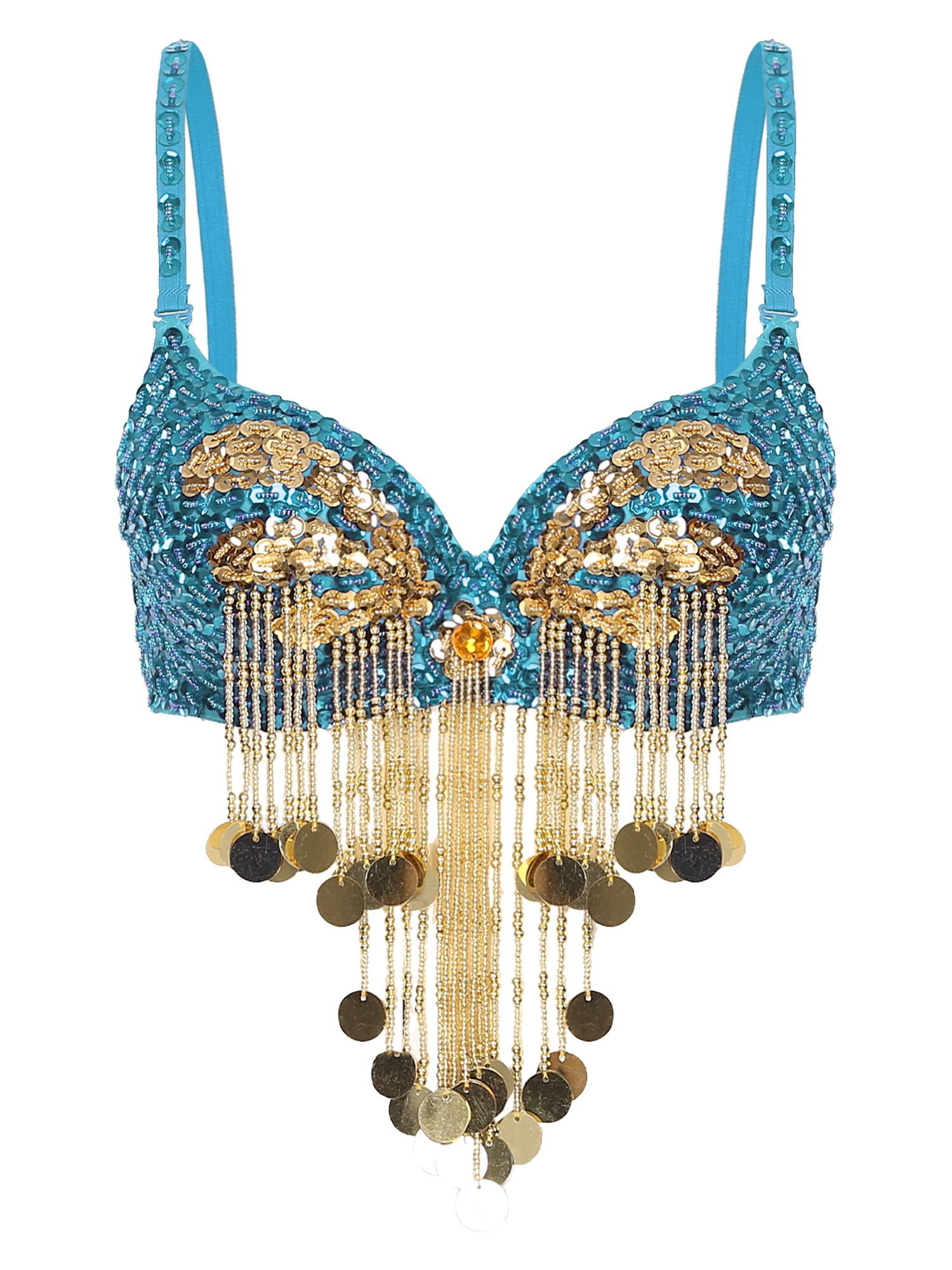 CHICTRY Women Belly Dance Crop Tops Sequin Fringe Bra Tops Backless ...