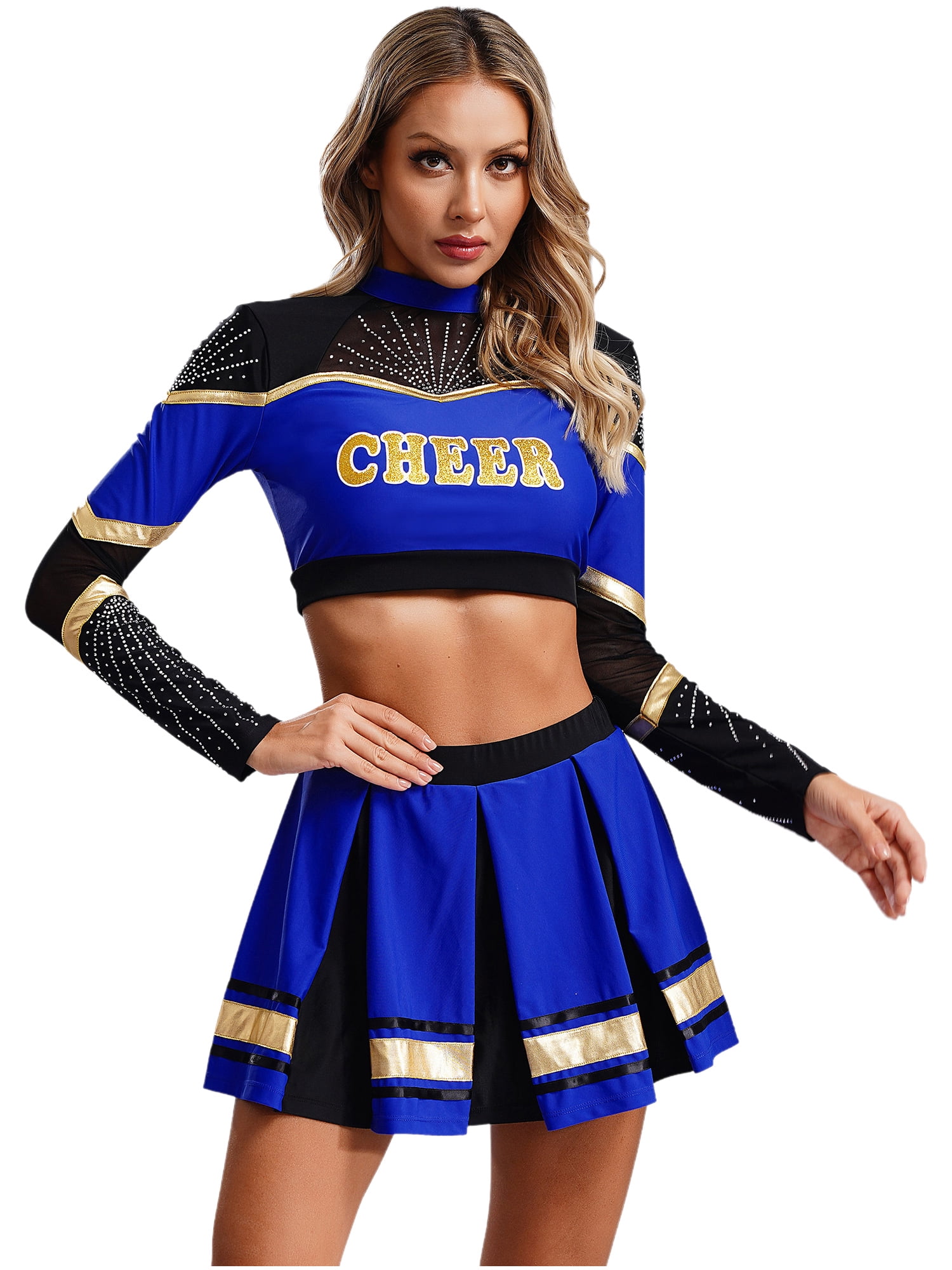 CHICTRY Women Cheerleading Uniforms Cheers Crop Top Mini Pleated Skirt ...
