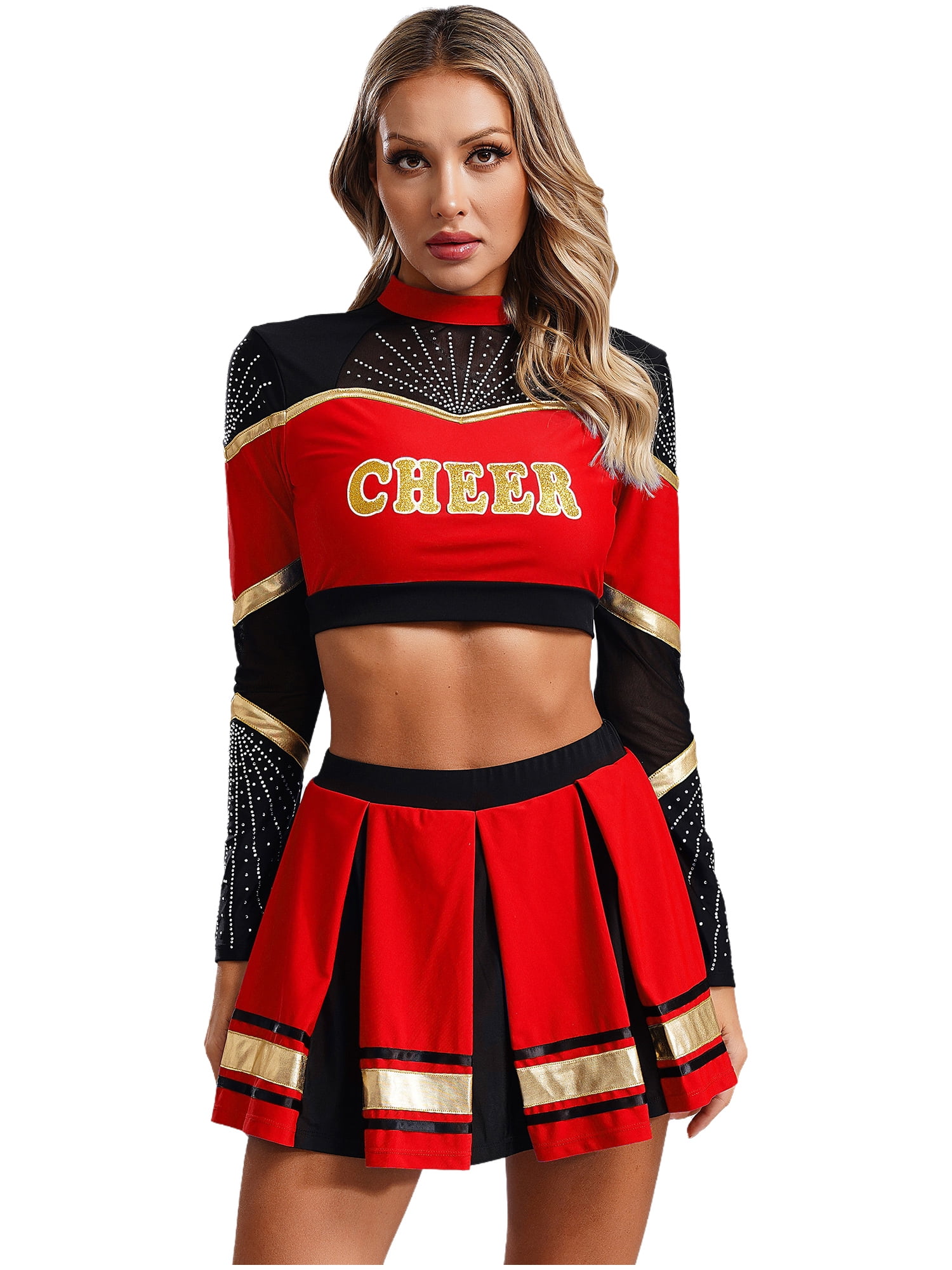 CHICTRY Women Cheerleading Uniforms Cheers Crop Top Mini Pleated Skirt ...