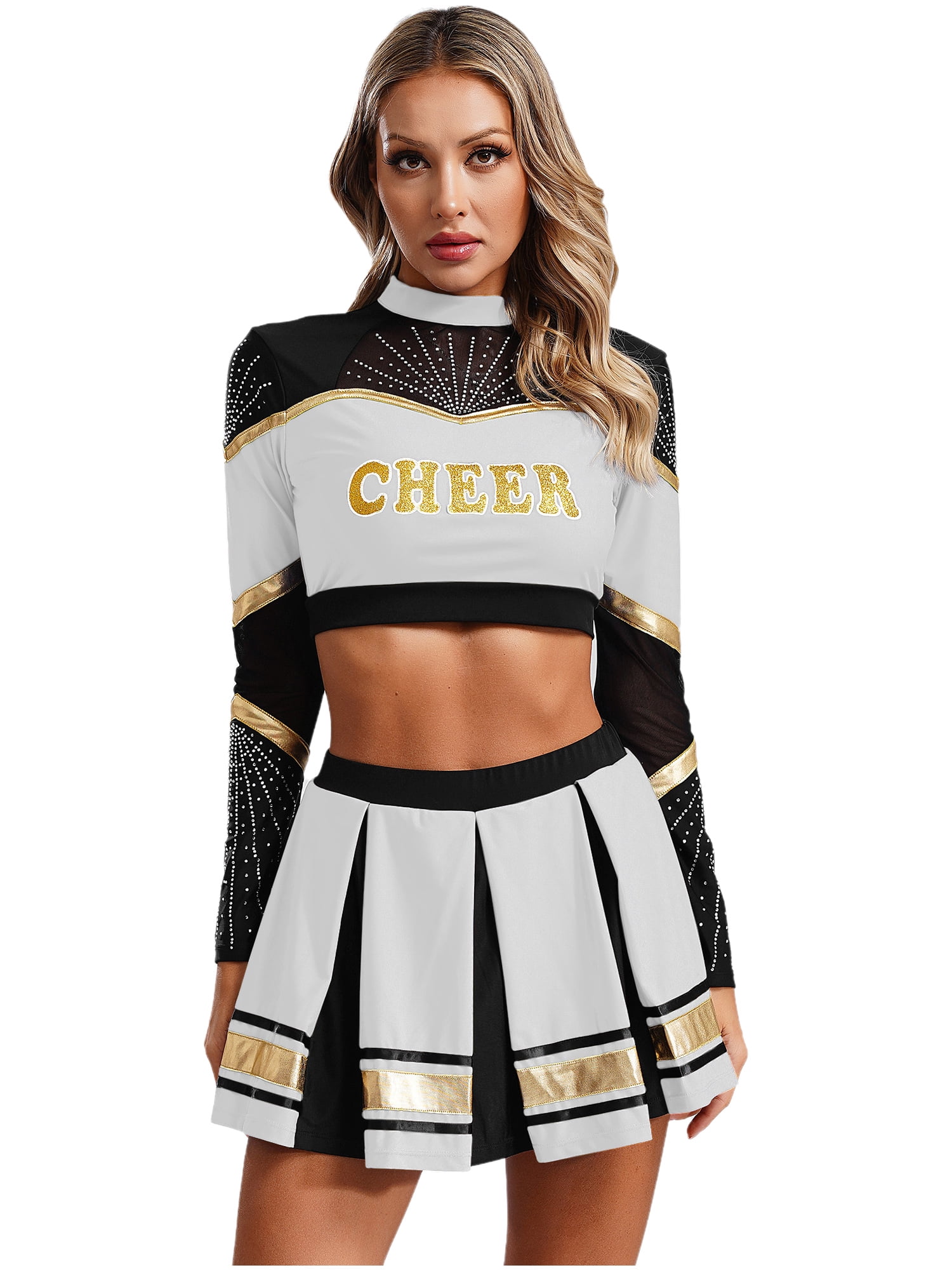 CHICTRY Women Cheerleading Uniforms Cheers Crop Top Mini Pleated Skirt ...