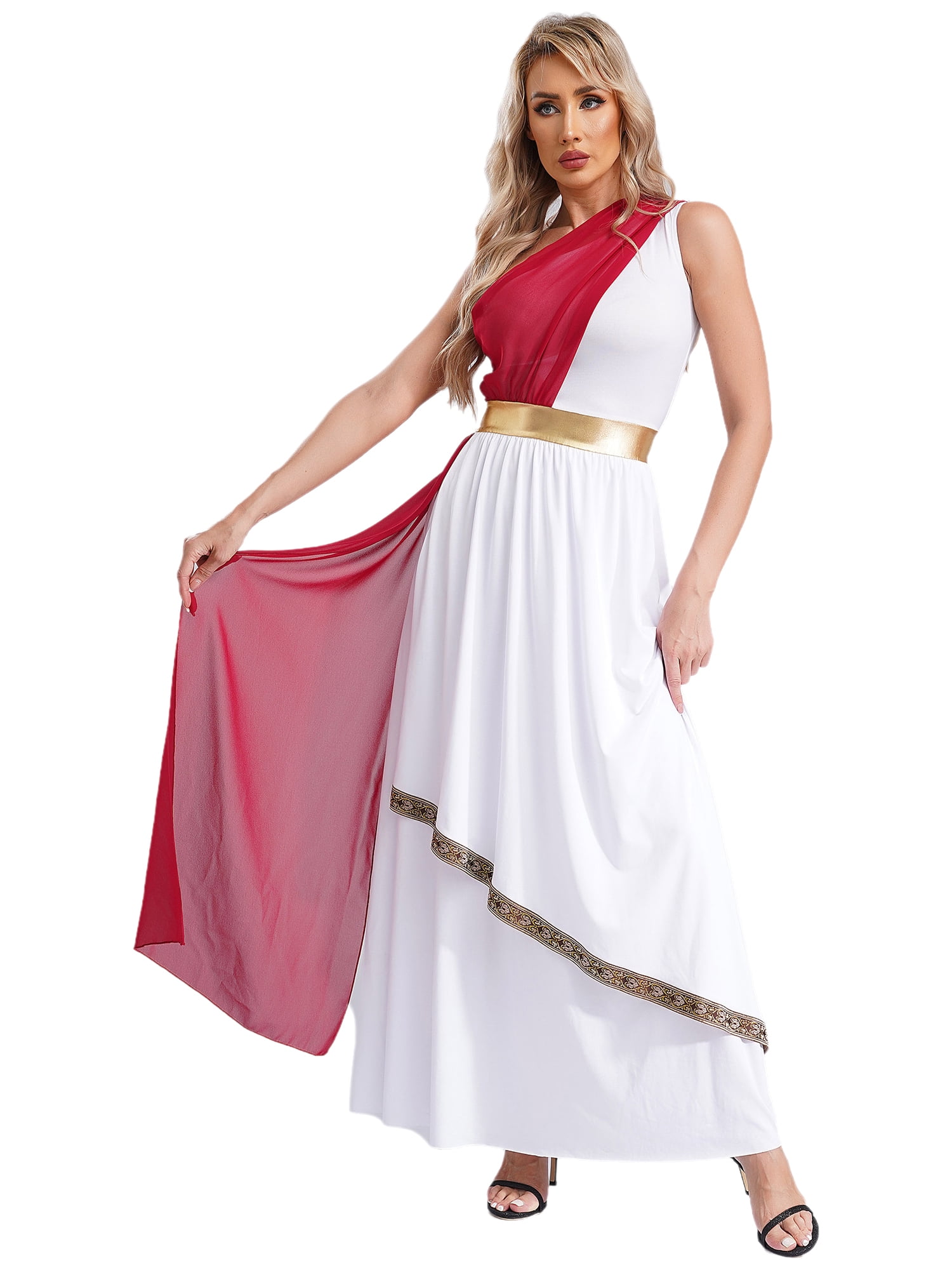 CHICTRY Women Greek Toga Roman Hero Queen Tunic One Shoulder Ruffles ...