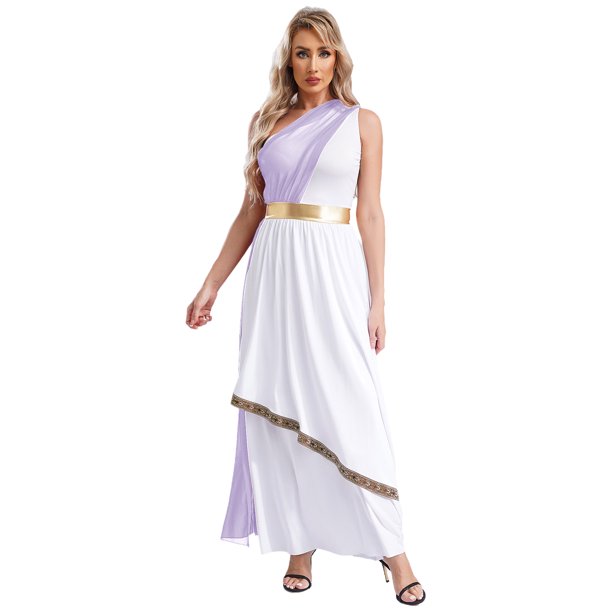 CHICTRY Women Greek Toga Roman Hero Queen Tunic One Shoulder Ruffles ...