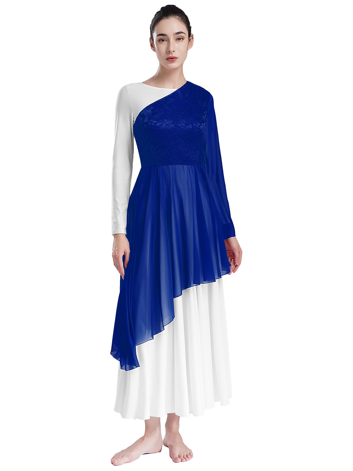 CHICTRY Women Lace Top Bell One Sleeve Lyrical Dance Dress Church Choir ...
