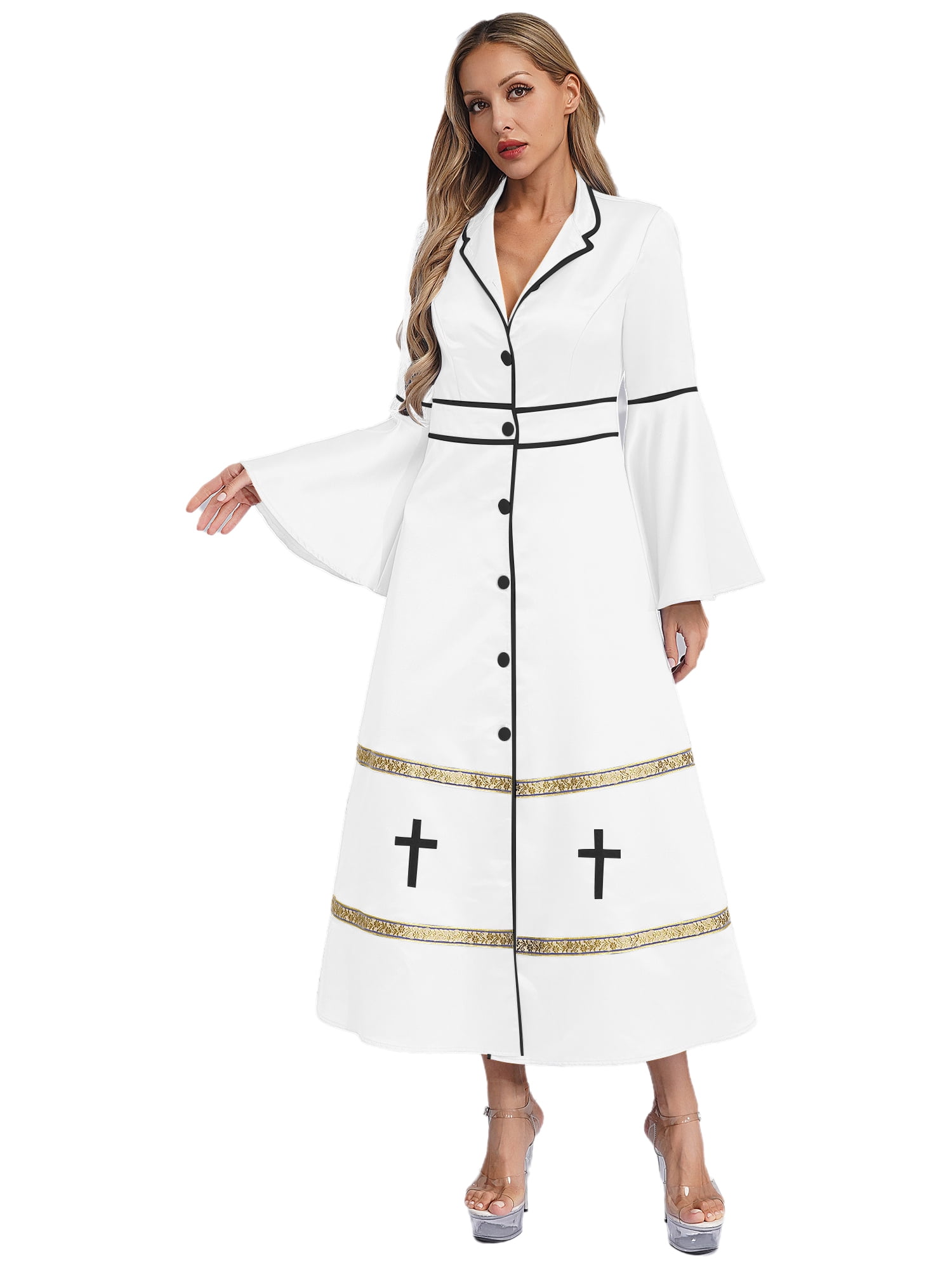CHICTRY Women Long Sleeve Clergy Robes Button Down Pastor Clergy Dress ...
