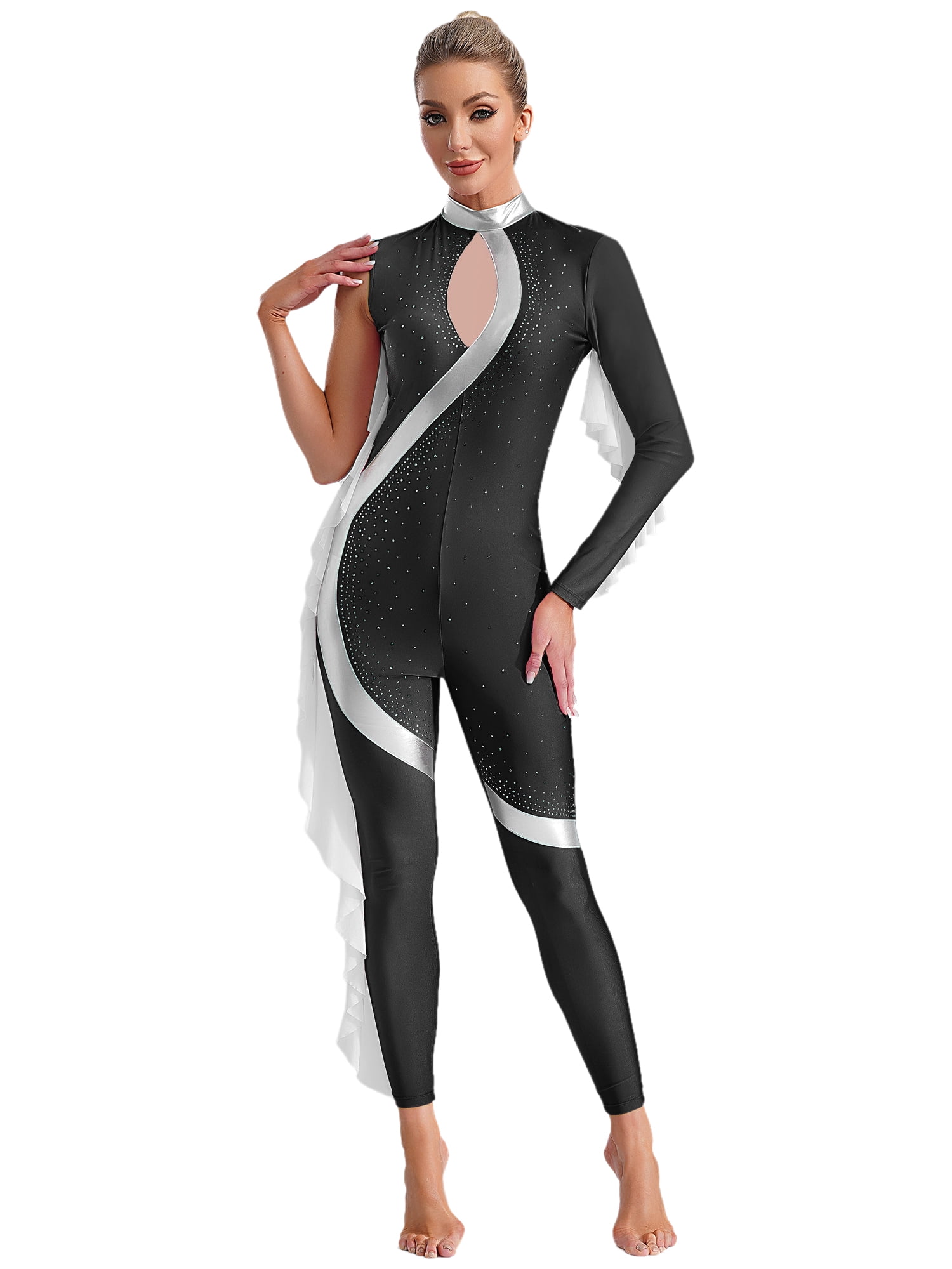 CHICTRY Women Single Sleeve Ruffles Gymnastics Unitards Ice Skating ...