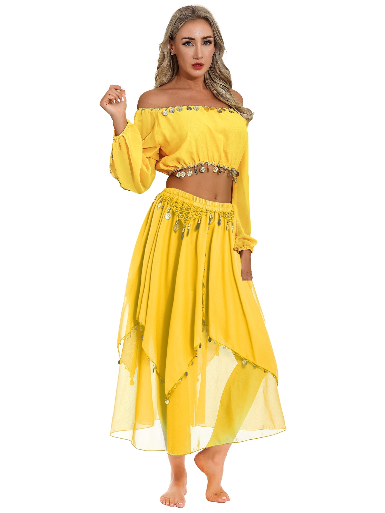 CHICTRY Women's Arabian Princess Belly Dance Outfit Off Shoulder Crop ...