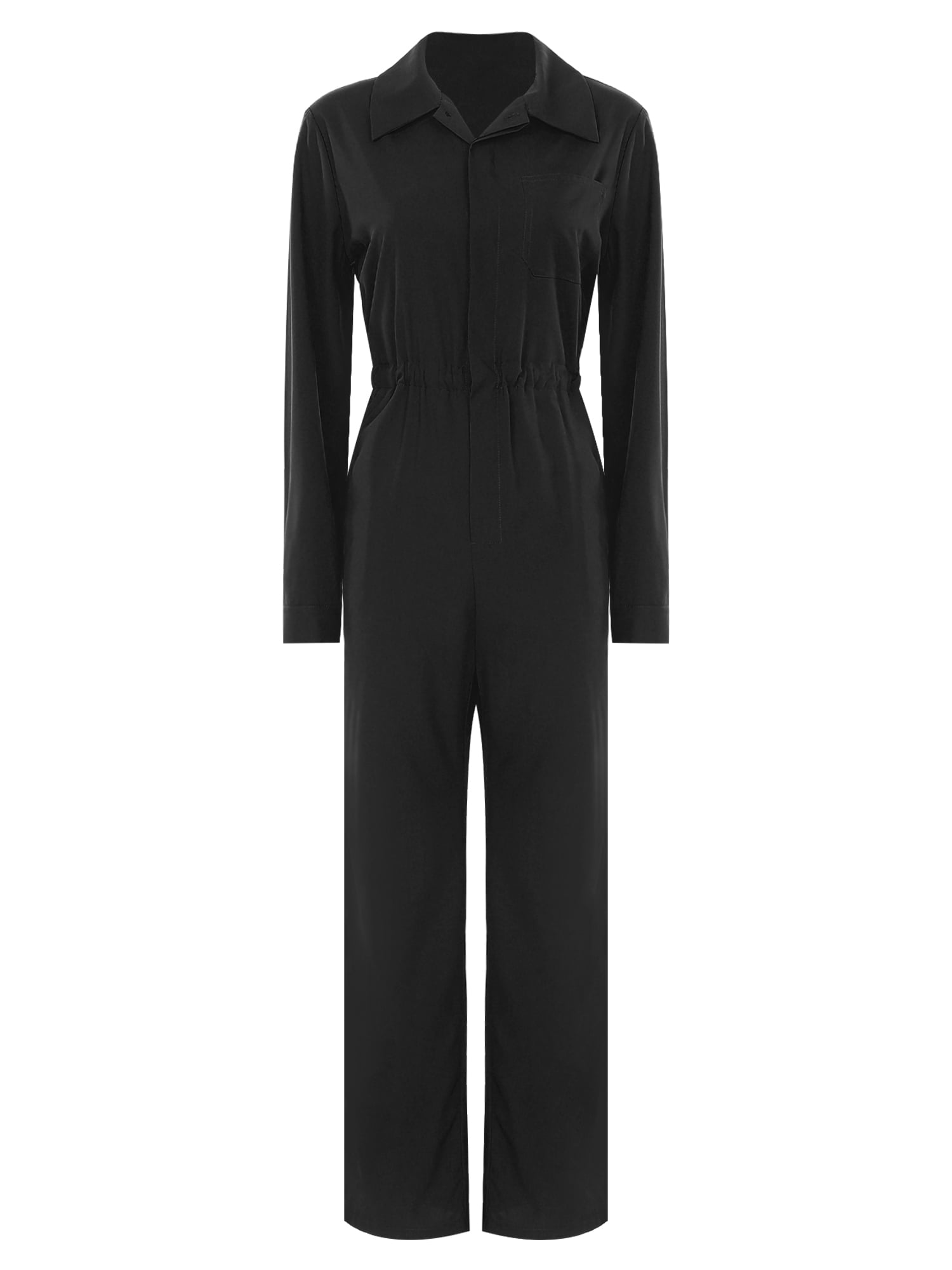 CHICTRY Women's Overalls Solid Color Turn-Down Collar Long Sleeve ...