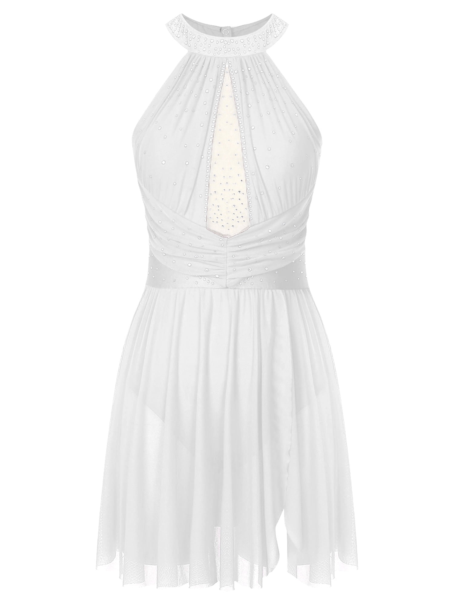 CHICTRY Women's Shiny Rhinestone Lyrical Dance Dress Halter Leotard ...