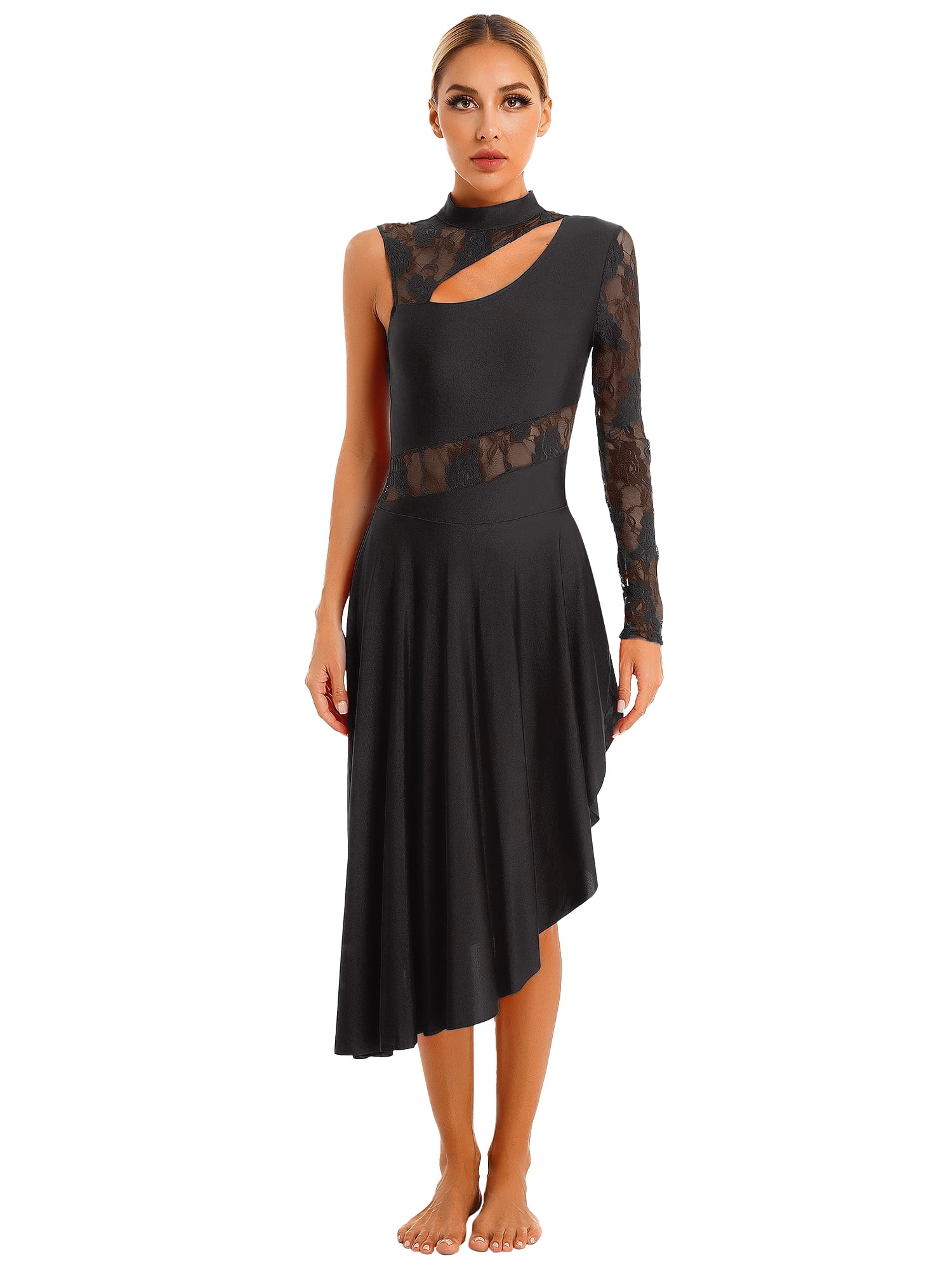 CHICTRY Womens Asymmetrical Ballet Leotard Split Mesh Dress Waltz ...