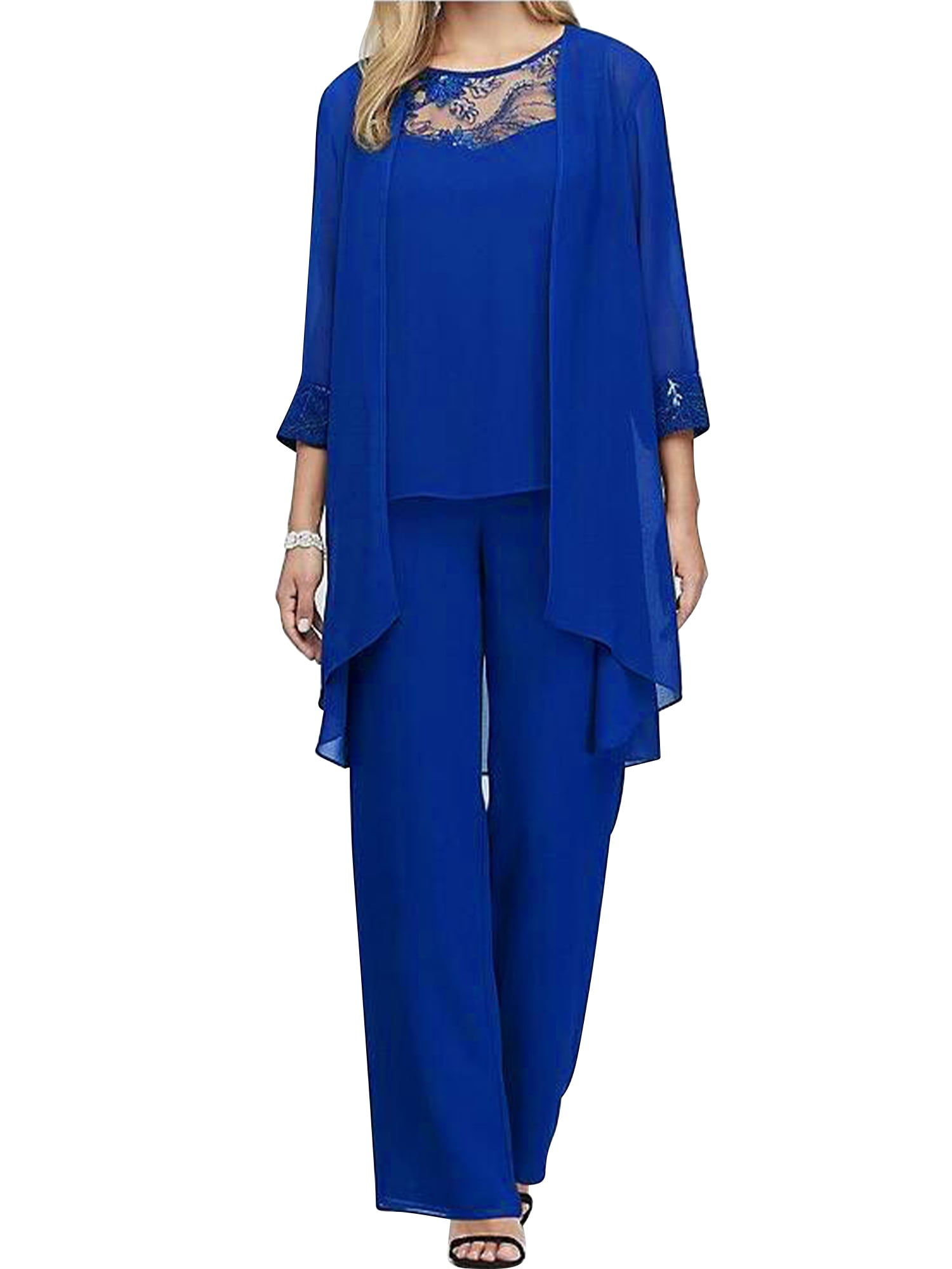 CHICTRY Womens Chiffon Pant Suits 3Pcs Formal Party Outfit Mother of ...