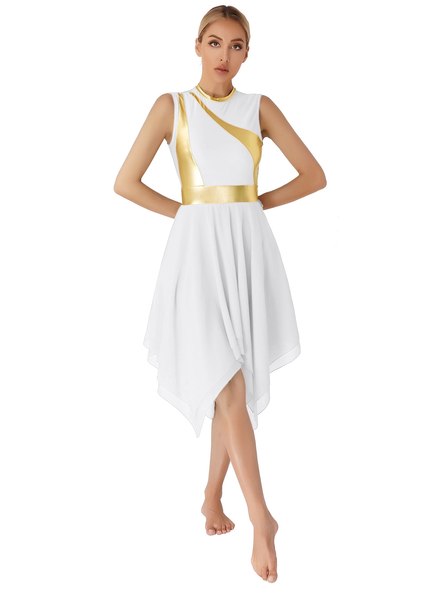 CHICTRY Womens Lyrical Dance Costume Color Block Praise Liturgical Dress Irregular Hem Worship ...