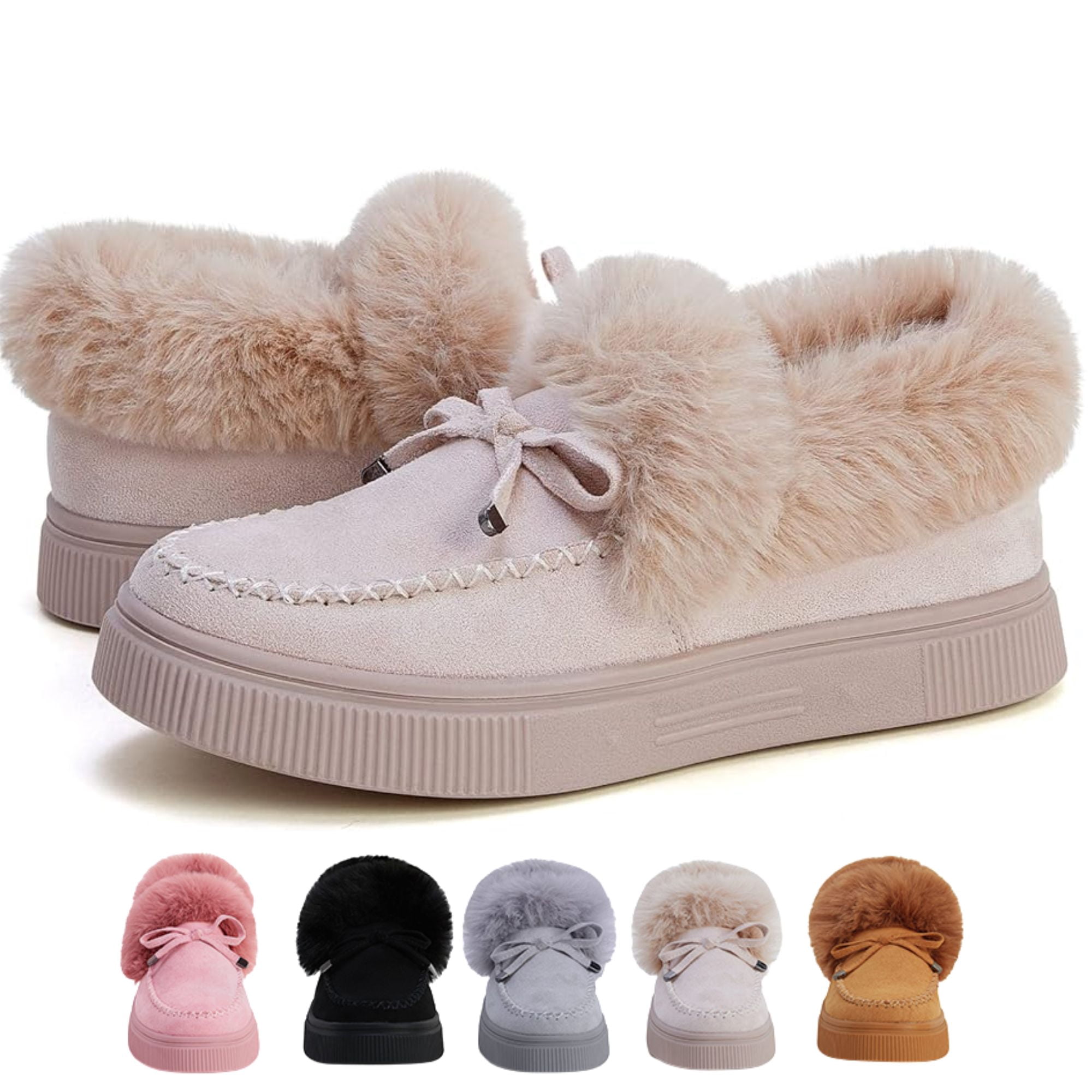 CHICVOMEY Bow Loafers for Women Moccasin House Slippers Winter Slip-On ...