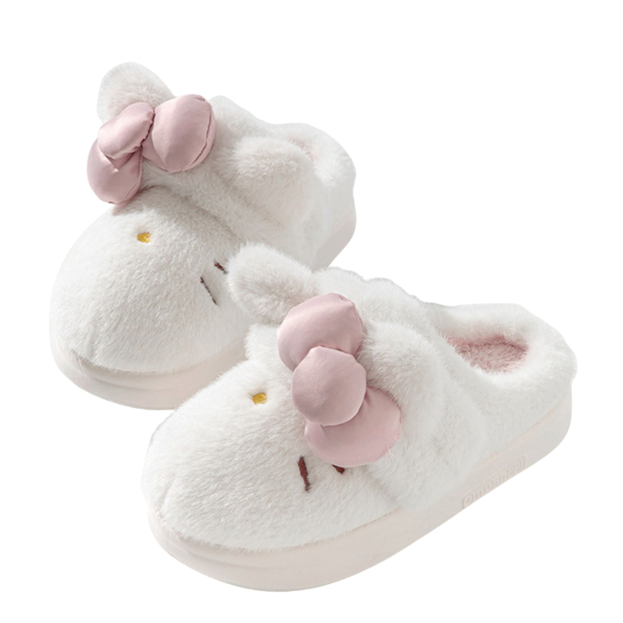 CHICVOMEY Cute Kitty Cat Bow Slippers for Women Fuzzy Plush Indoor ...