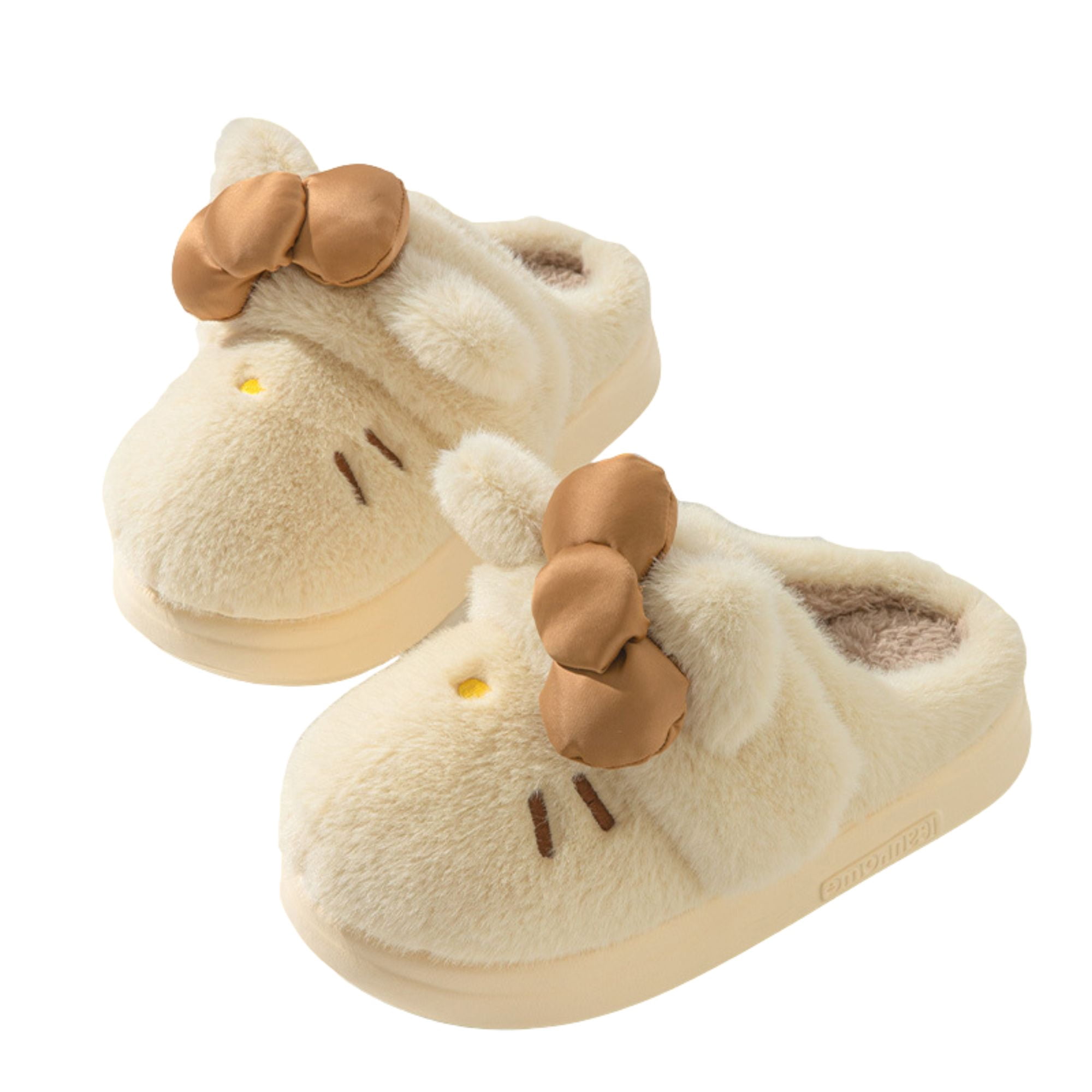 CHICVOMEY Cute Kitty Cat Bow Slippers for Women Fuzzy Plush Indoor ...