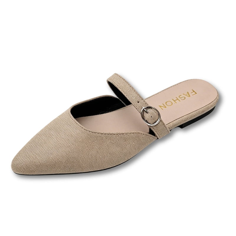 CHICVOMEY Elegant Pointed Toe Single Buckle Mule Slides for Women Soft ...