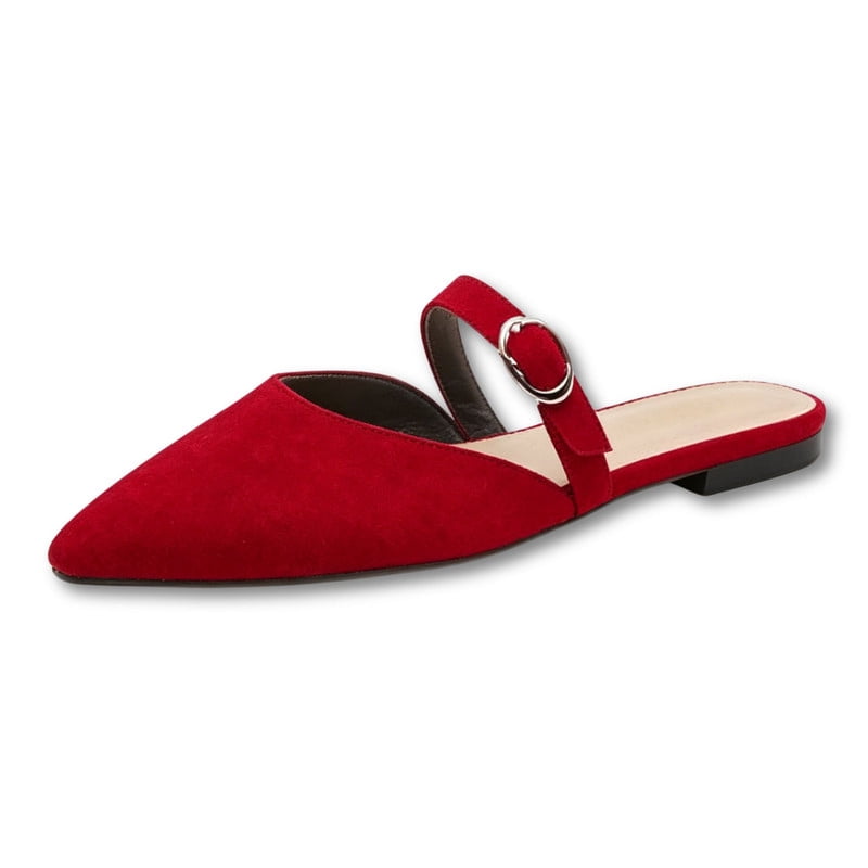 CHICVOMEY Elegant Pointed Toe Single Buckle Mule Slides for Women Soft ...