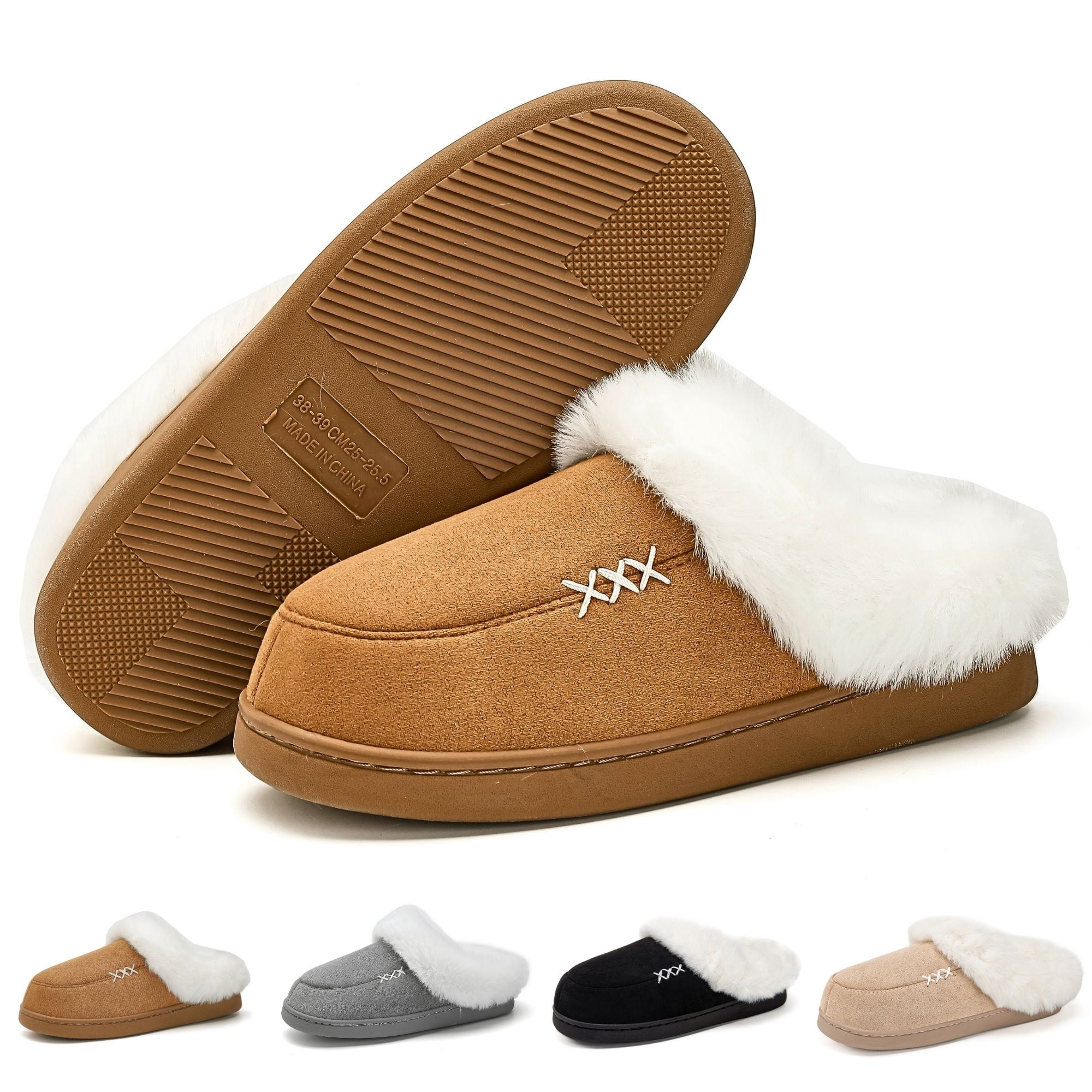 CHICVOMEY Faux Suede Slippers for Women Men Short Cozy Ankle Slippers ...