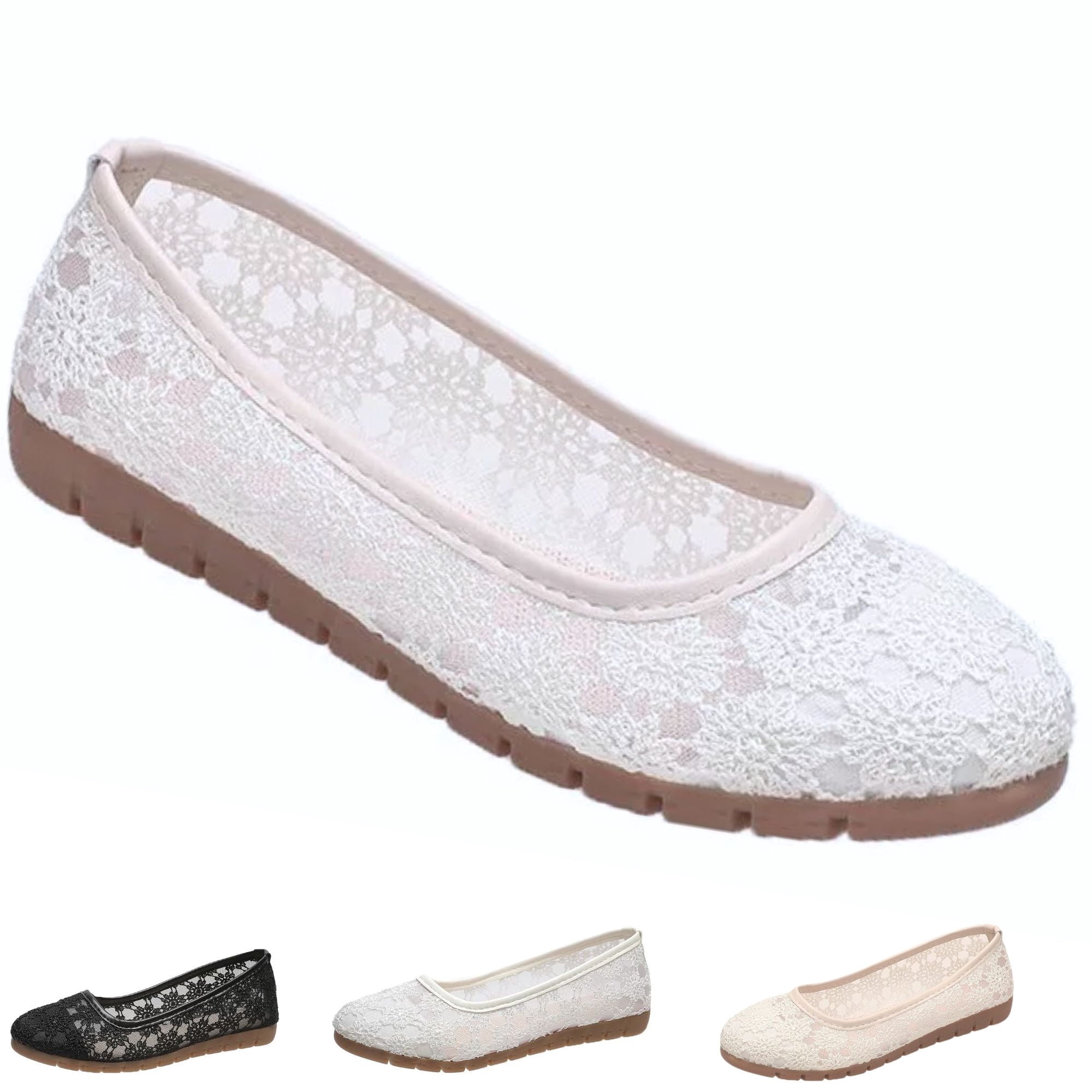 CHICVOMEY Floral Lace Ballet Flats for Women Slip On Flats for Women ...