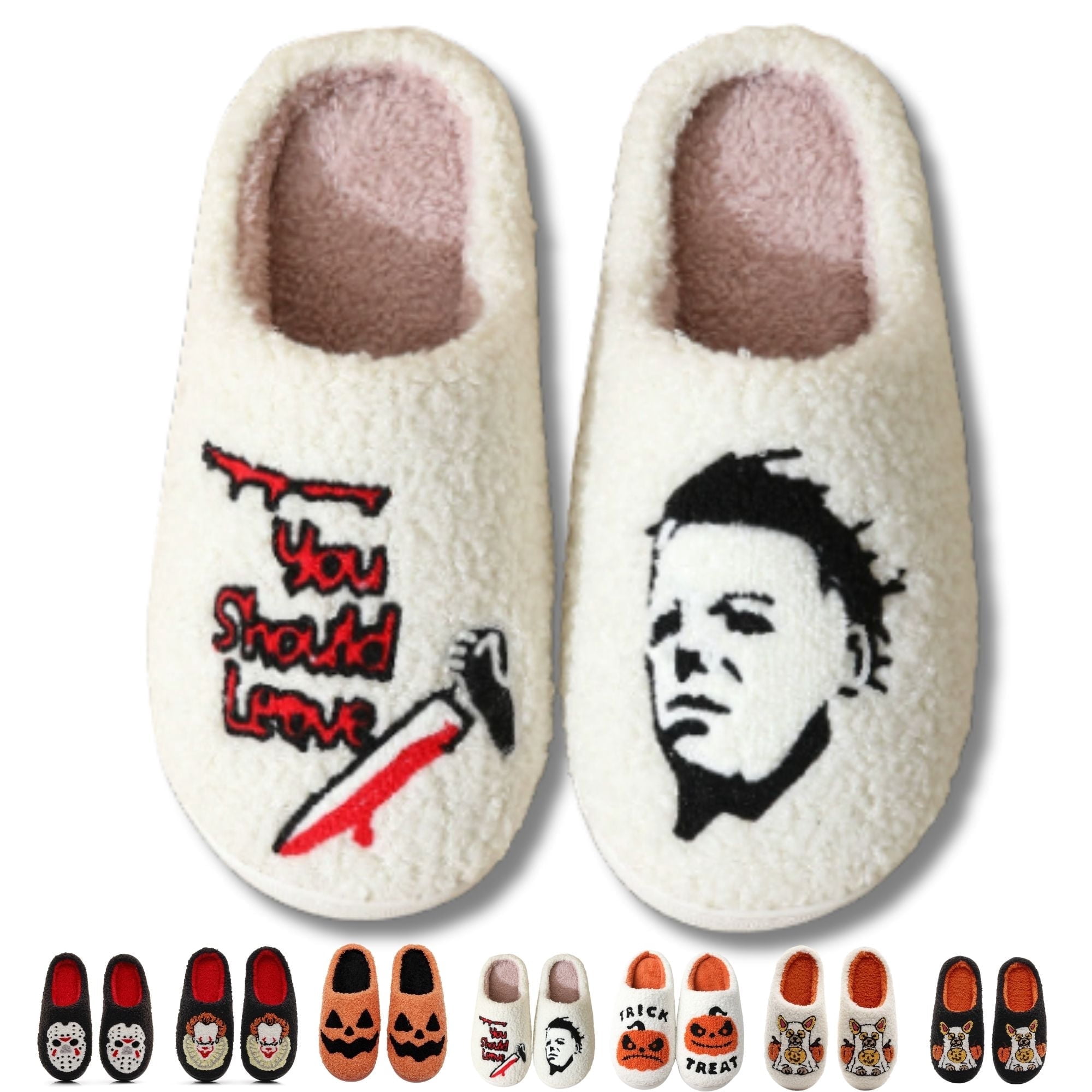 CHICVOMEY Funny Halloween Slippers for Women Men Fuzzy Memory Foam Cute ...