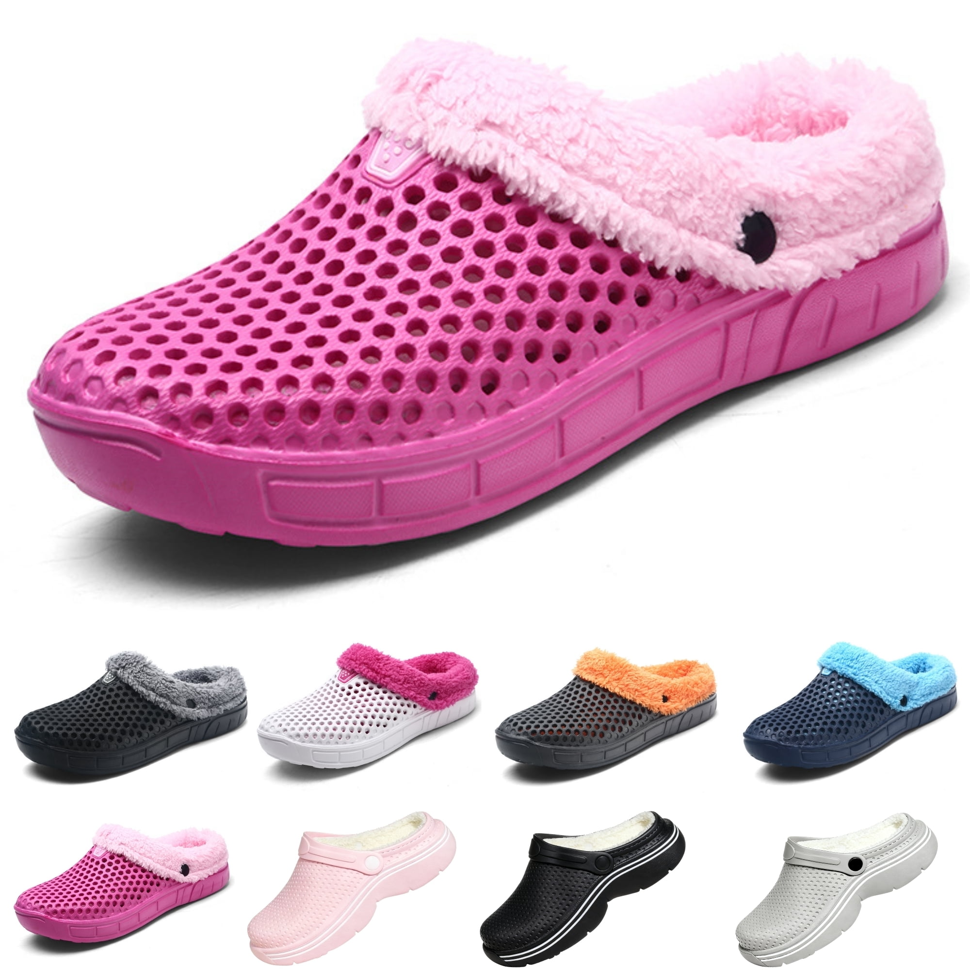 CHICVOMEY Fur Lined Garden Clogs for Women & Men Slippers Waterproof ...