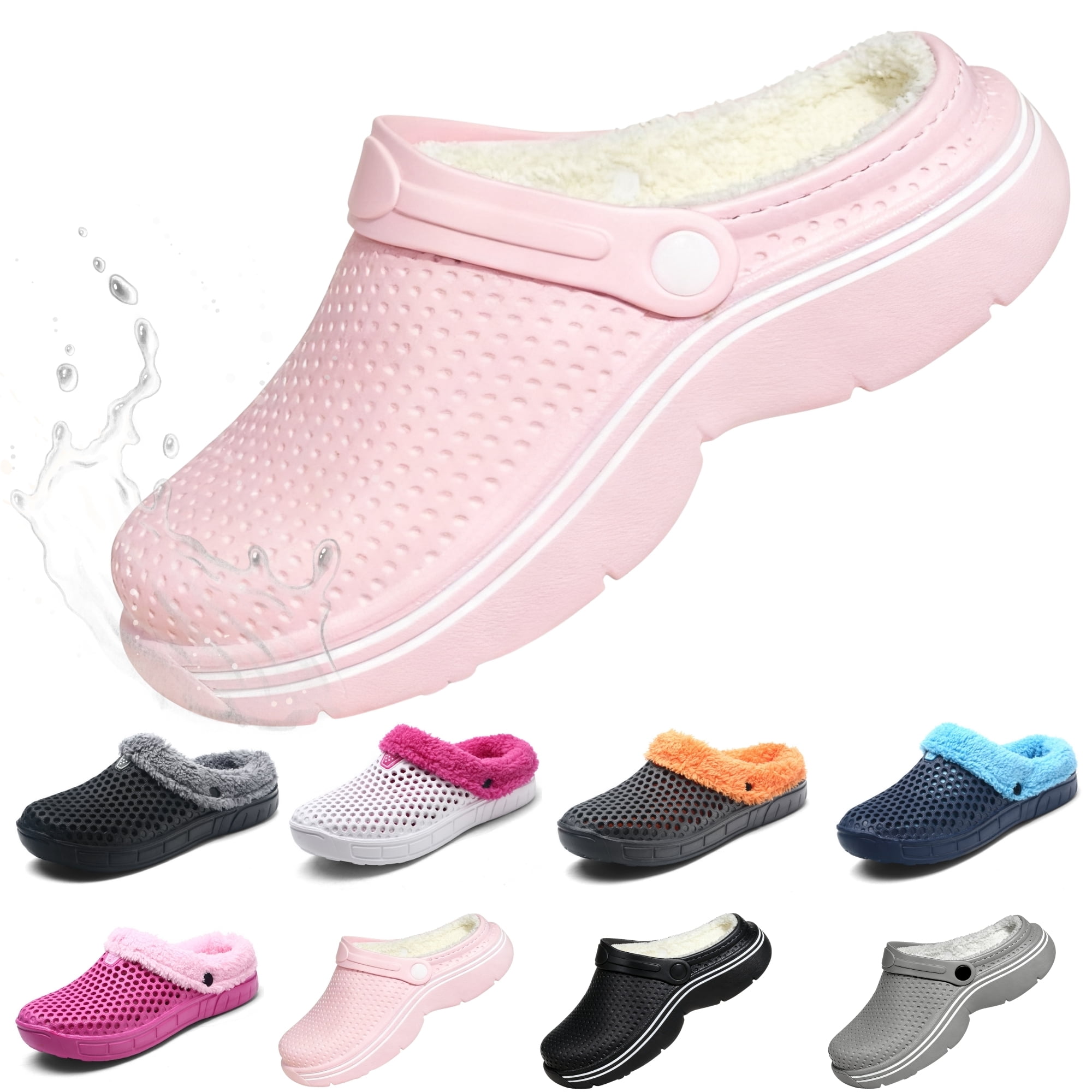 CHICVOMEY Fur Lined Garden Clogs for Women & Men Slippers Waterproof ...
