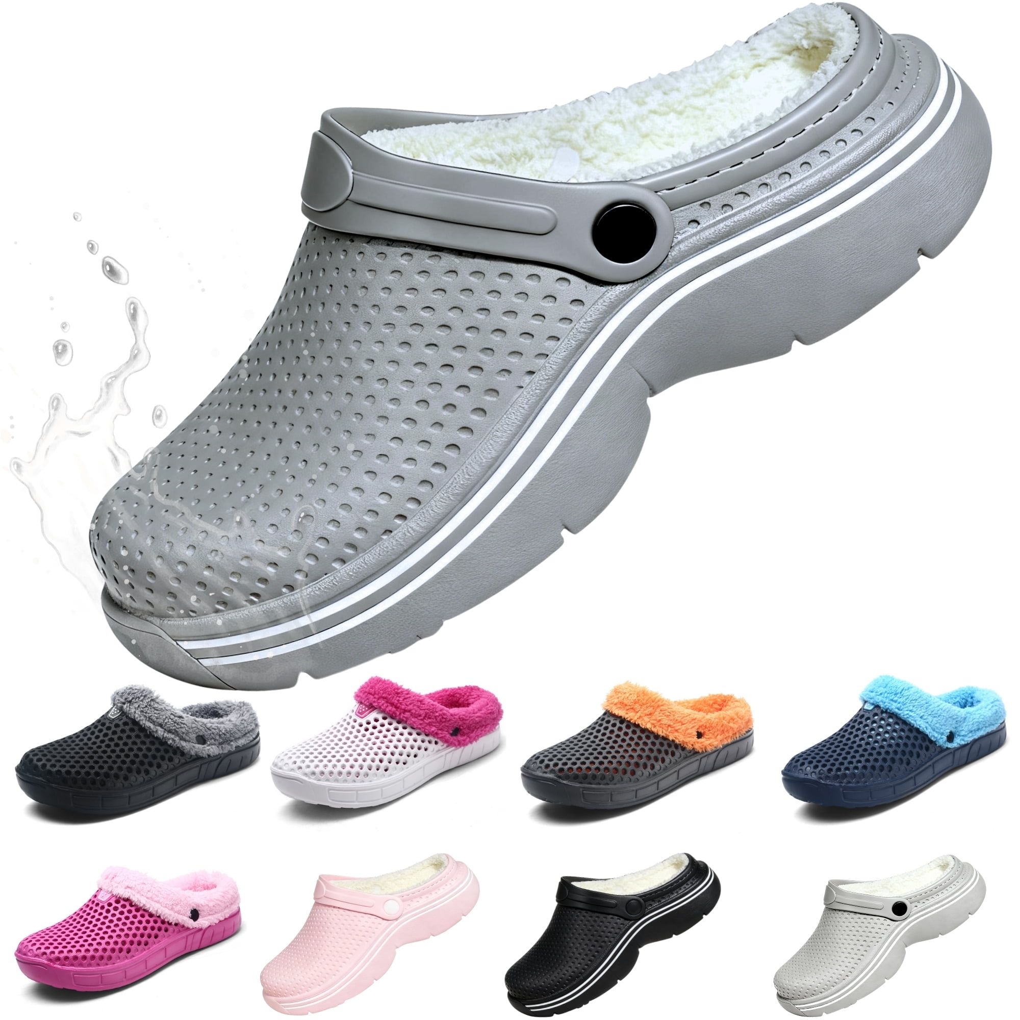 CHICVOMEY Fur Lined Garden Clogs for Women & Men Slippers Waterproof ...