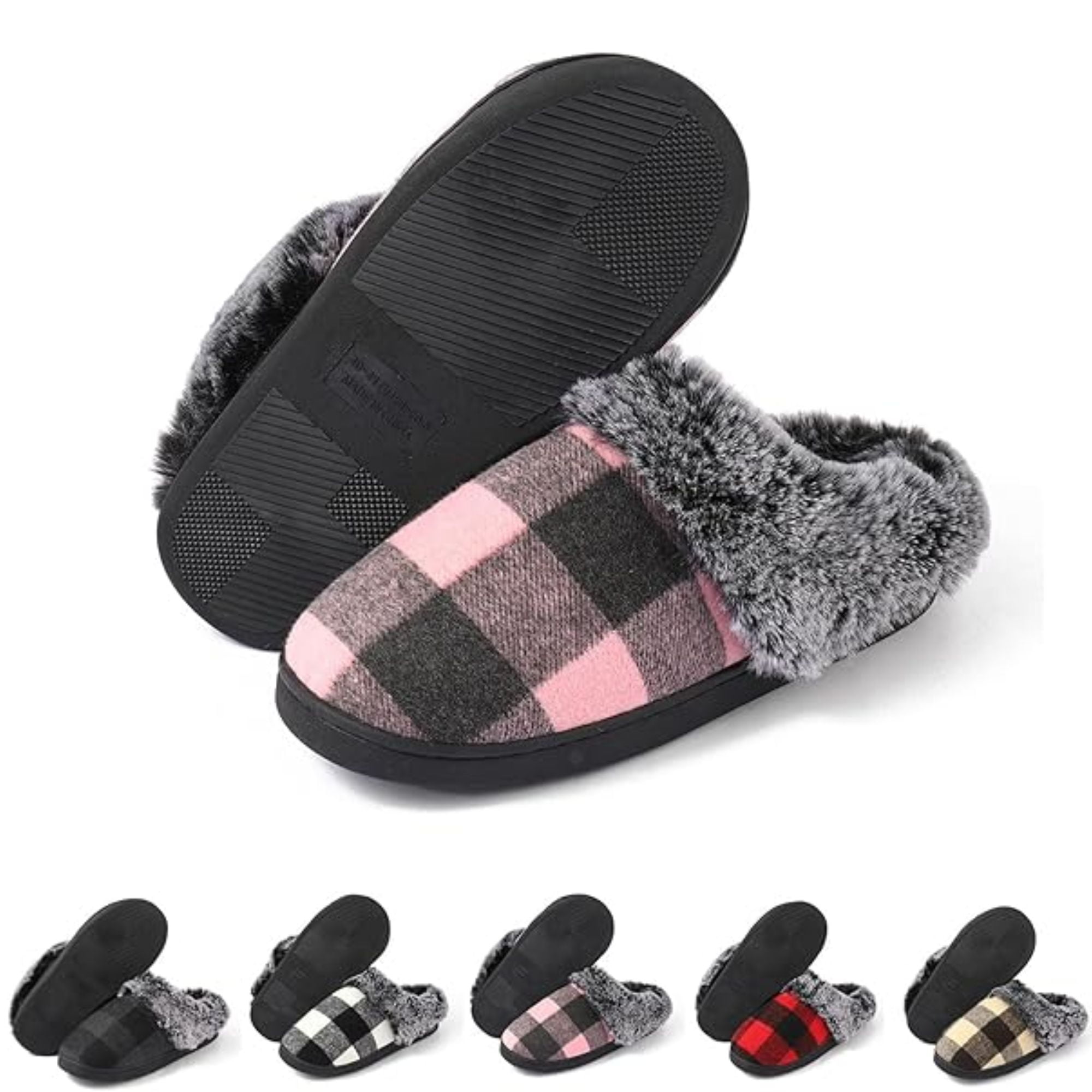 CHICVOMEY House Slippers for Women & Men Checkered Plaid Memory Foam ...