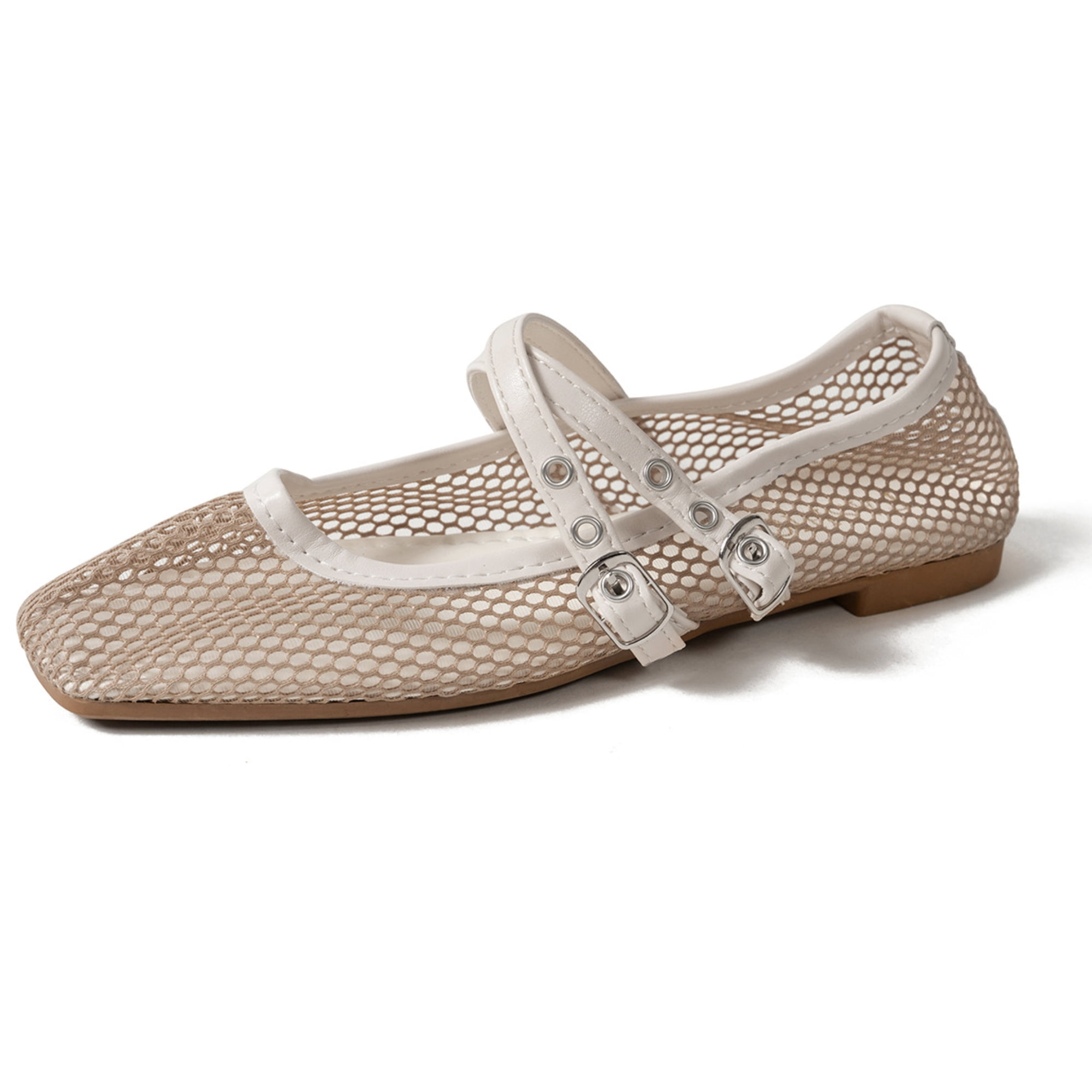 CHICVOMEY Mesh Mary Jane Shoes for Women Breathable Ballet Flats with ...