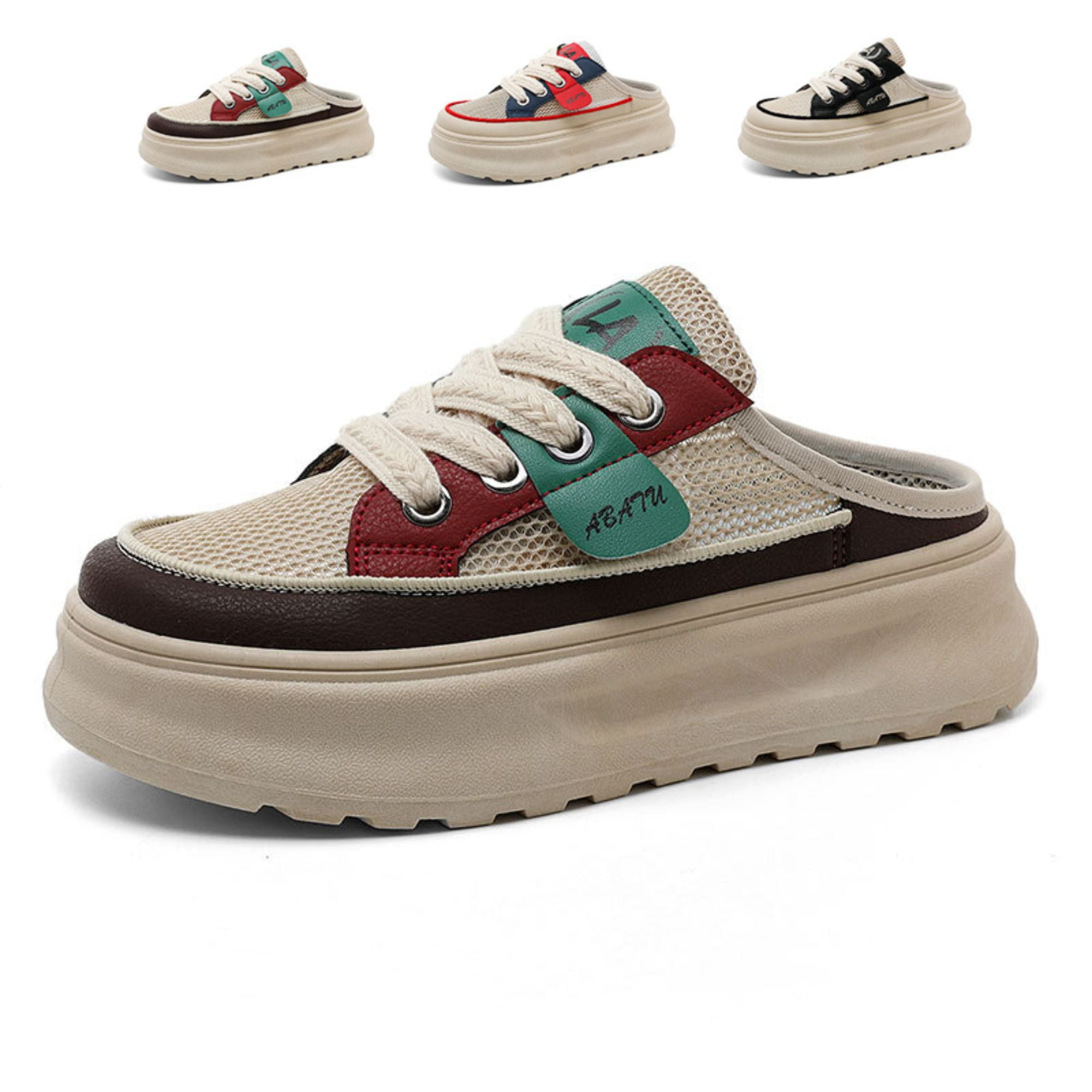 CHICVOMEY Mesh Slip On Sneakers Womens Backless Mule Platform Walking ...