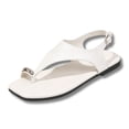 CHICVOMEY Minimalist Square Toe Thong Sandals for Women T Strap Metal ...
